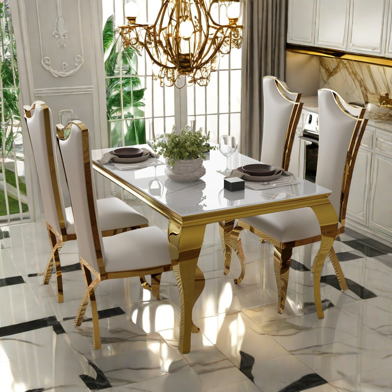 Rosdorf Park White Leather Dining Chairs With Stylish Mirror ...
