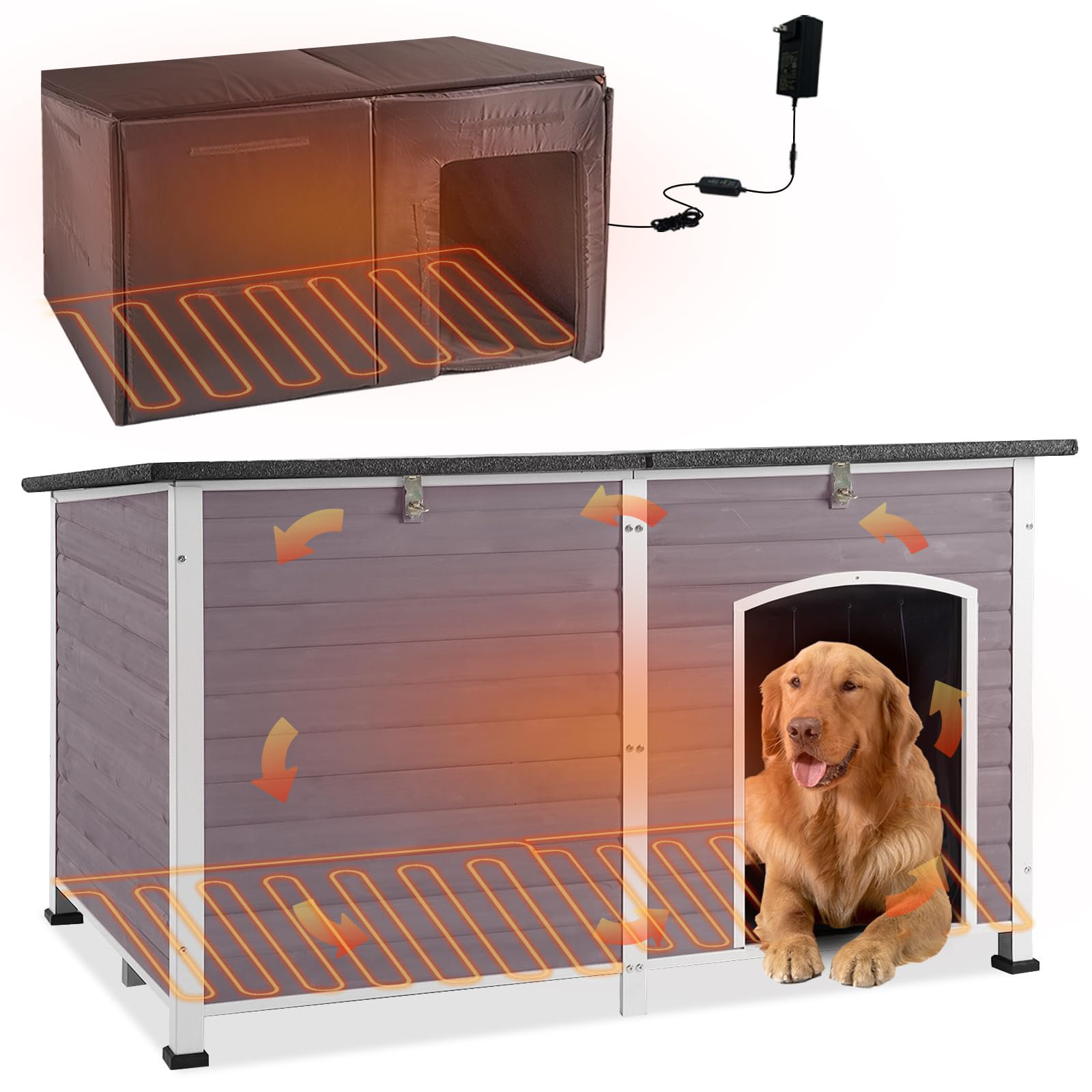 Archie & Oscar™ Heated Dog House Outdoor 59.1" Extra Large Dog Kennel ...
