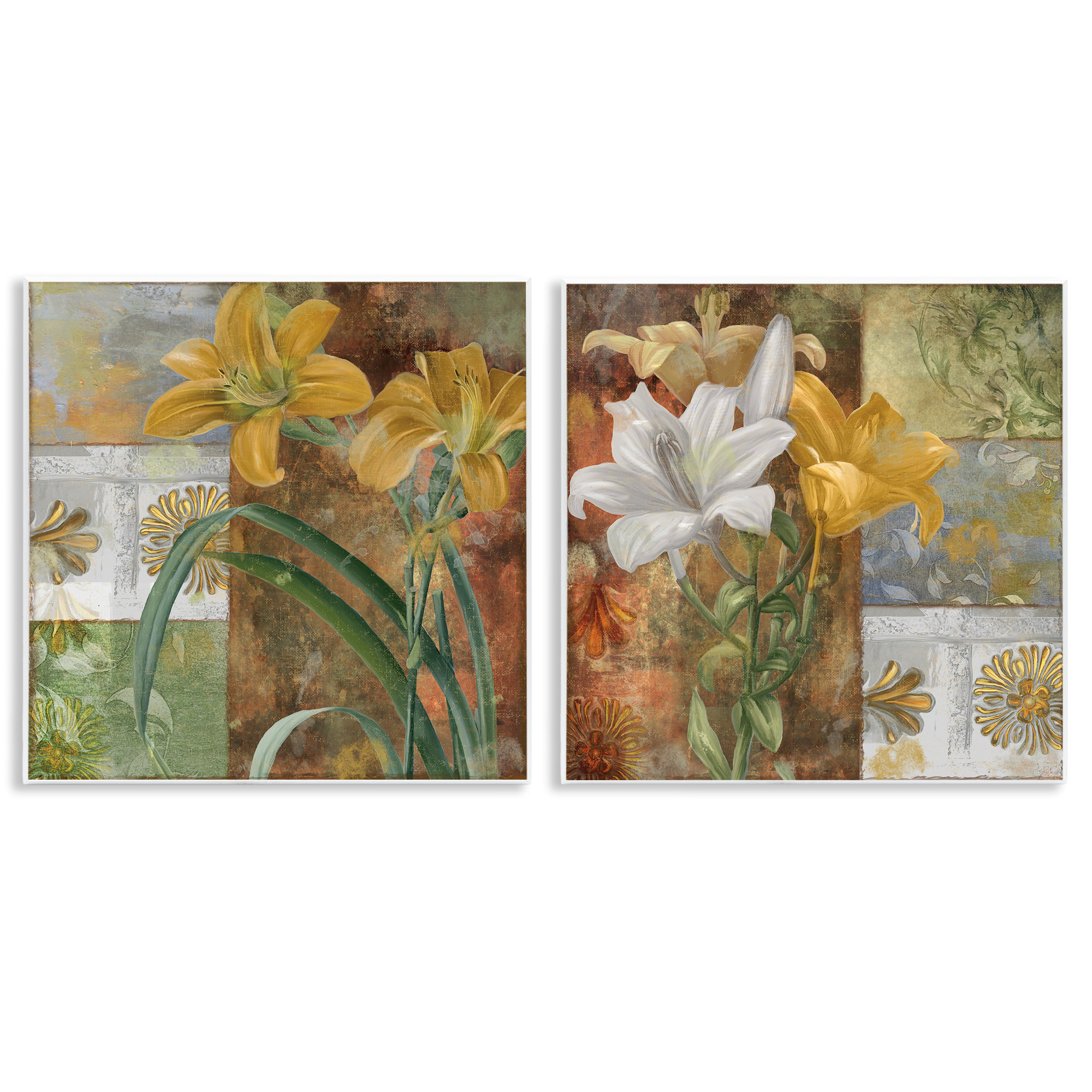 Charlton Home Lilies & Vintage Tile Patterns 2pc Wall Plaque Set ...