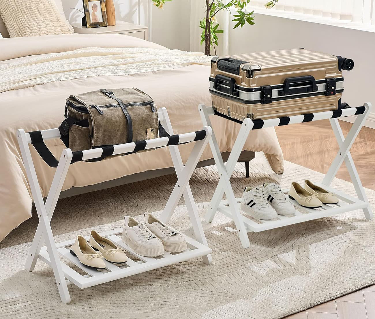 LEGIAT 2-Pack Fully Assembled Bamboo Luggage Racks - Upgraded, Foldable ...