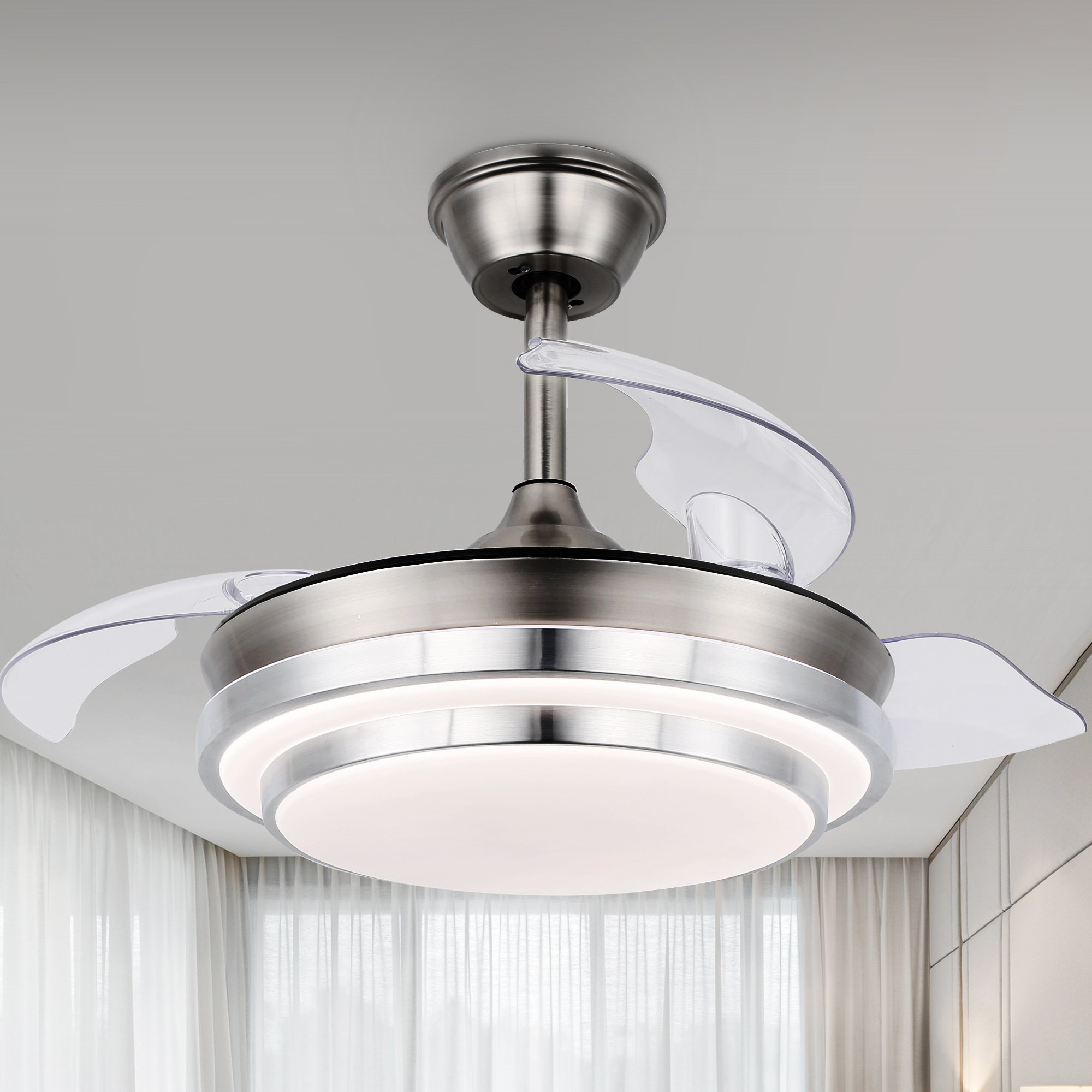 Orren Ellis 36" Invisible 3-Blade Retractable Ceiling Fan with LED ...