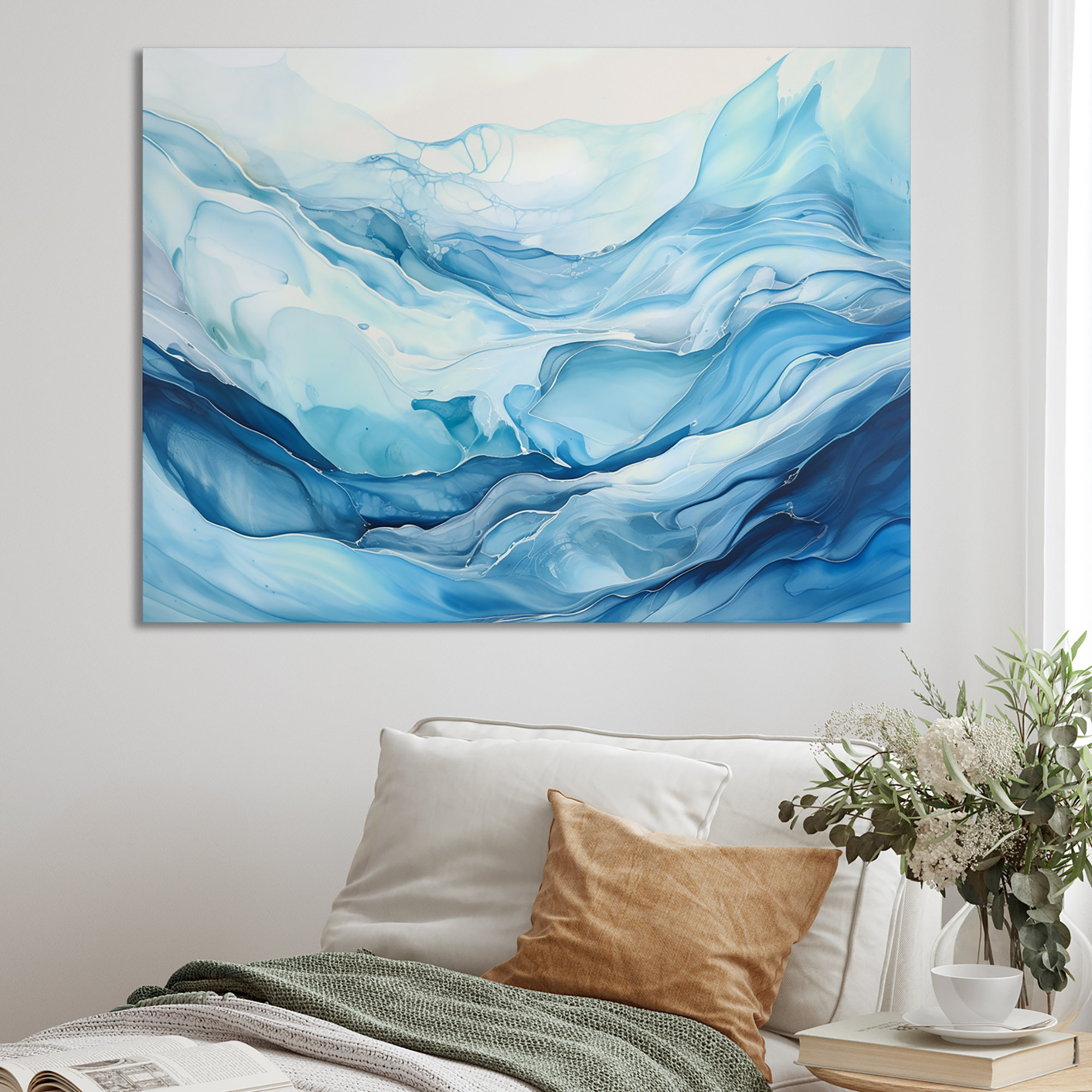 Wrought Studio White and Blue Glacier Charm Liquid Art IV - Print on ...