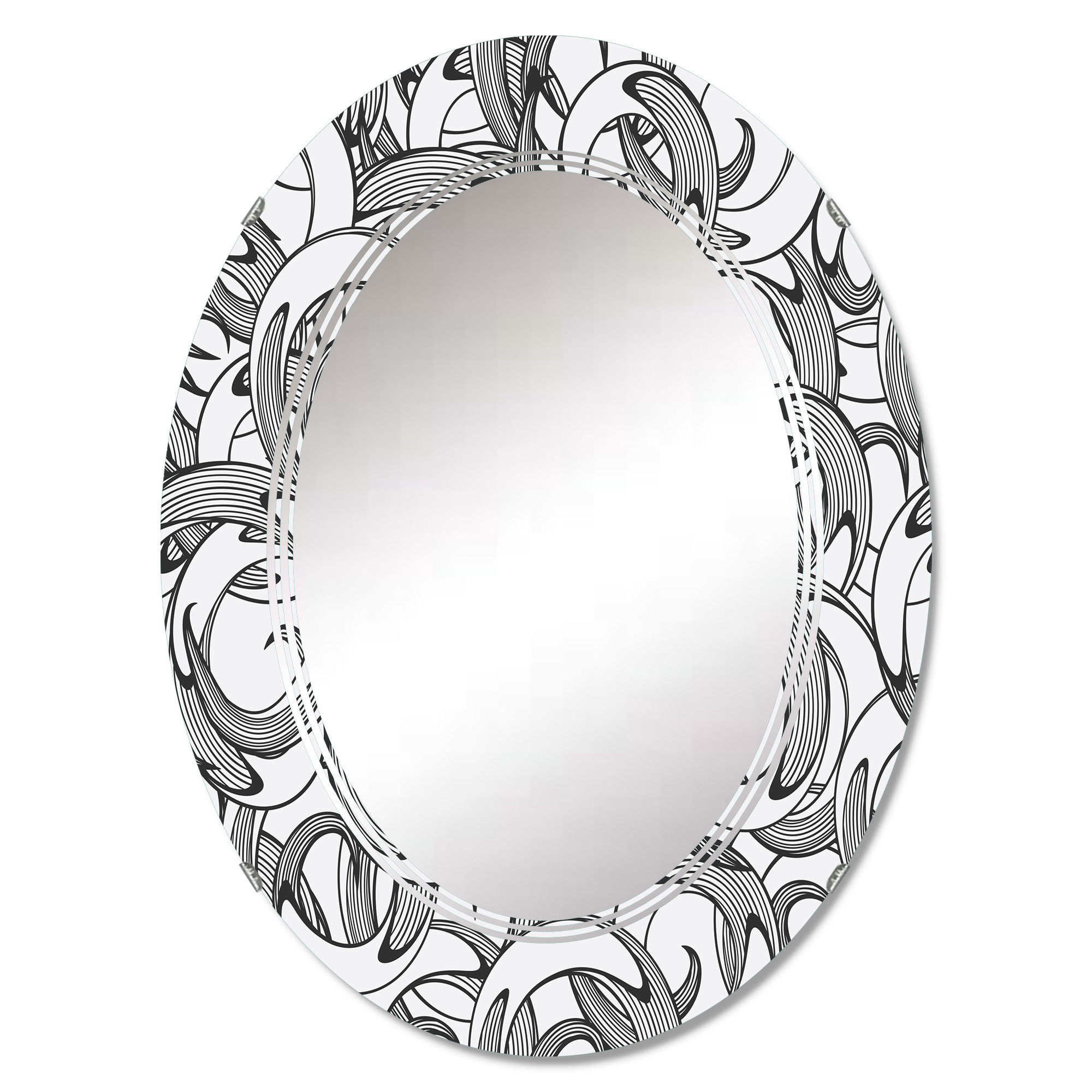 East Urban Home Monochrome Shapes IV - Patterned Wall Mirror Oval | Wayfair