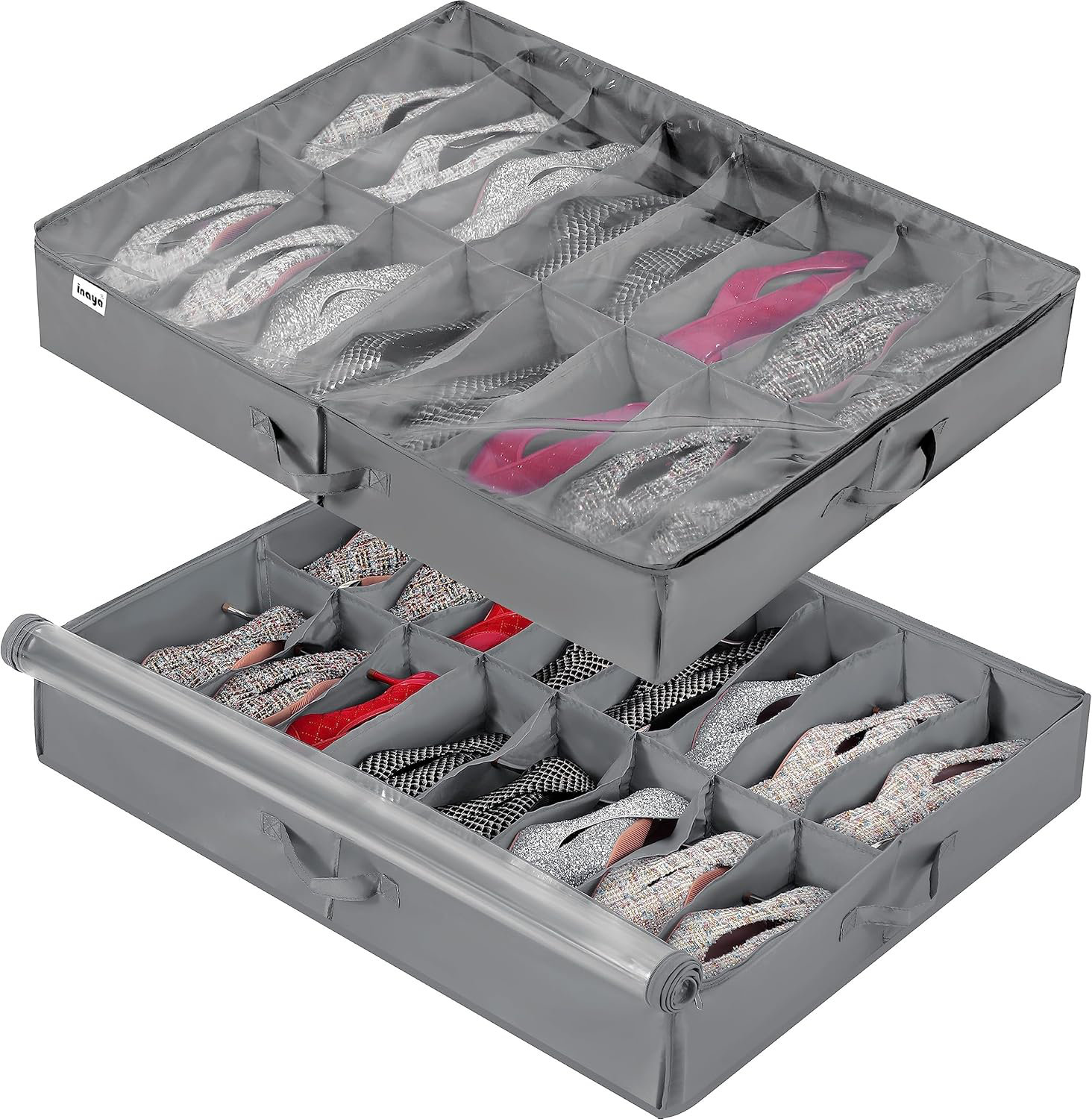WINUAL Under Bed Shoe Storage Organizer 2 Pack, Fits 32 Pairs, Large ...