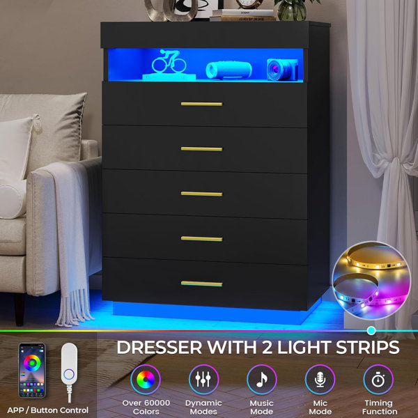 Wrought Studio™ 4 Drawer Dresser With Led Lights, Floating Tall Dresser ...