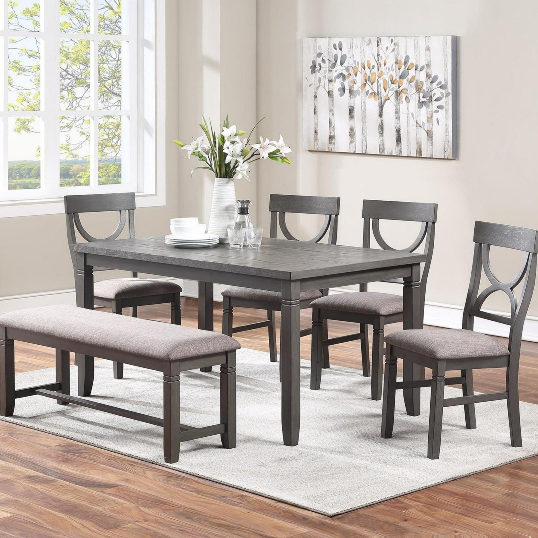 Winston Porter Dining Room Furniture 6pc Set Rectangle Table 4x Side ...