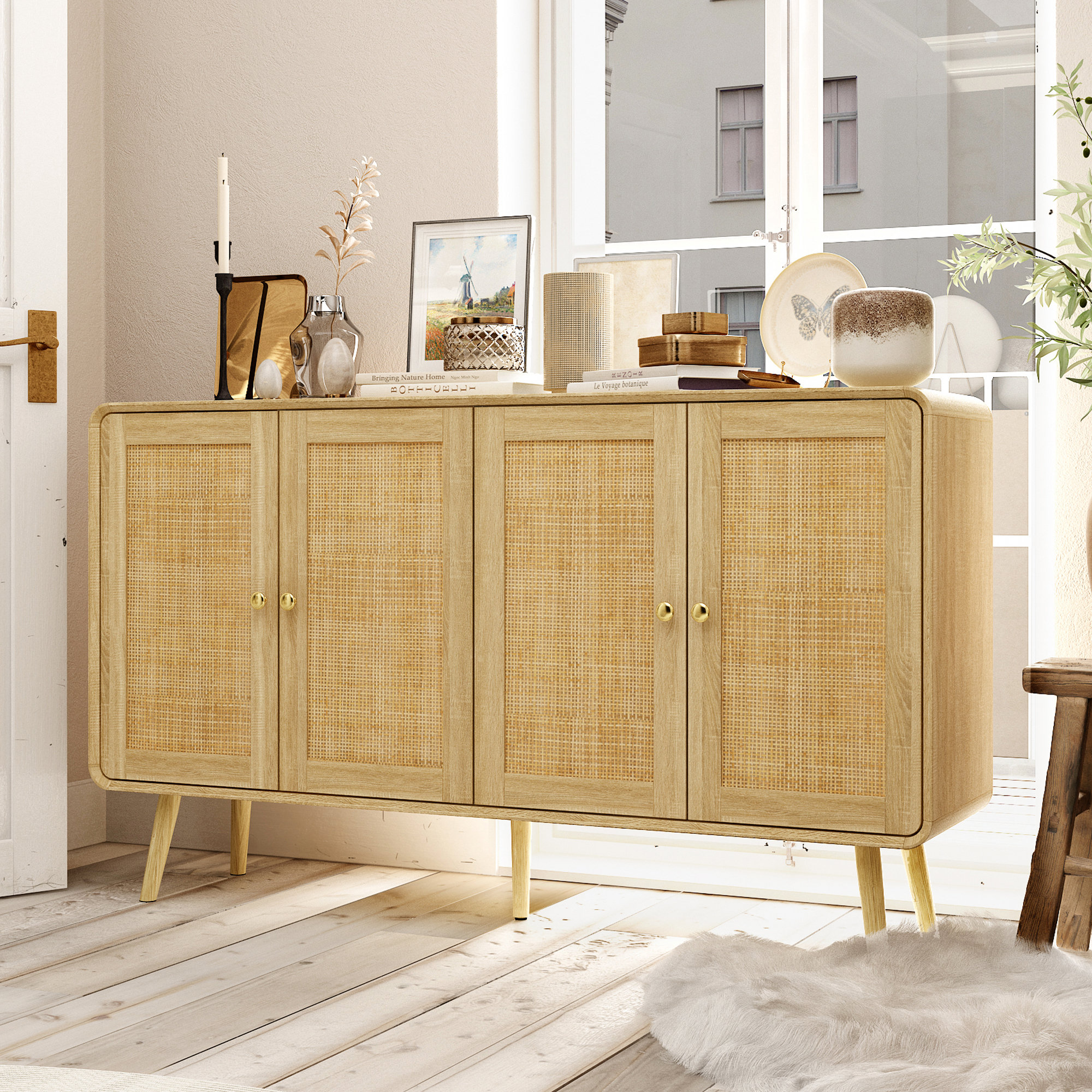 Bay Isle Home™ Rustic Dresser With Rattan Doors And Solid Wood Legs ...