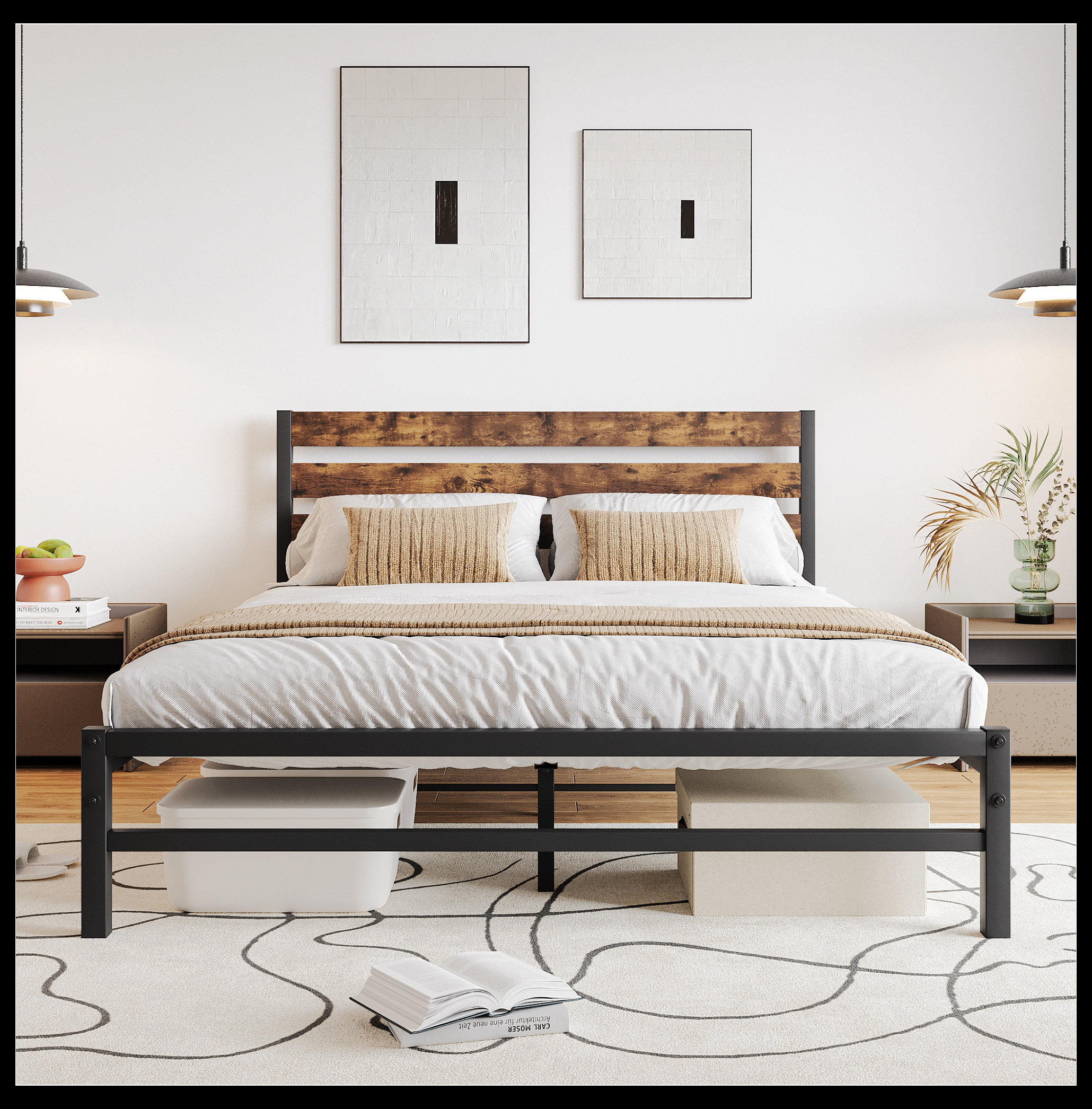 Metal And Wood Platform Bed