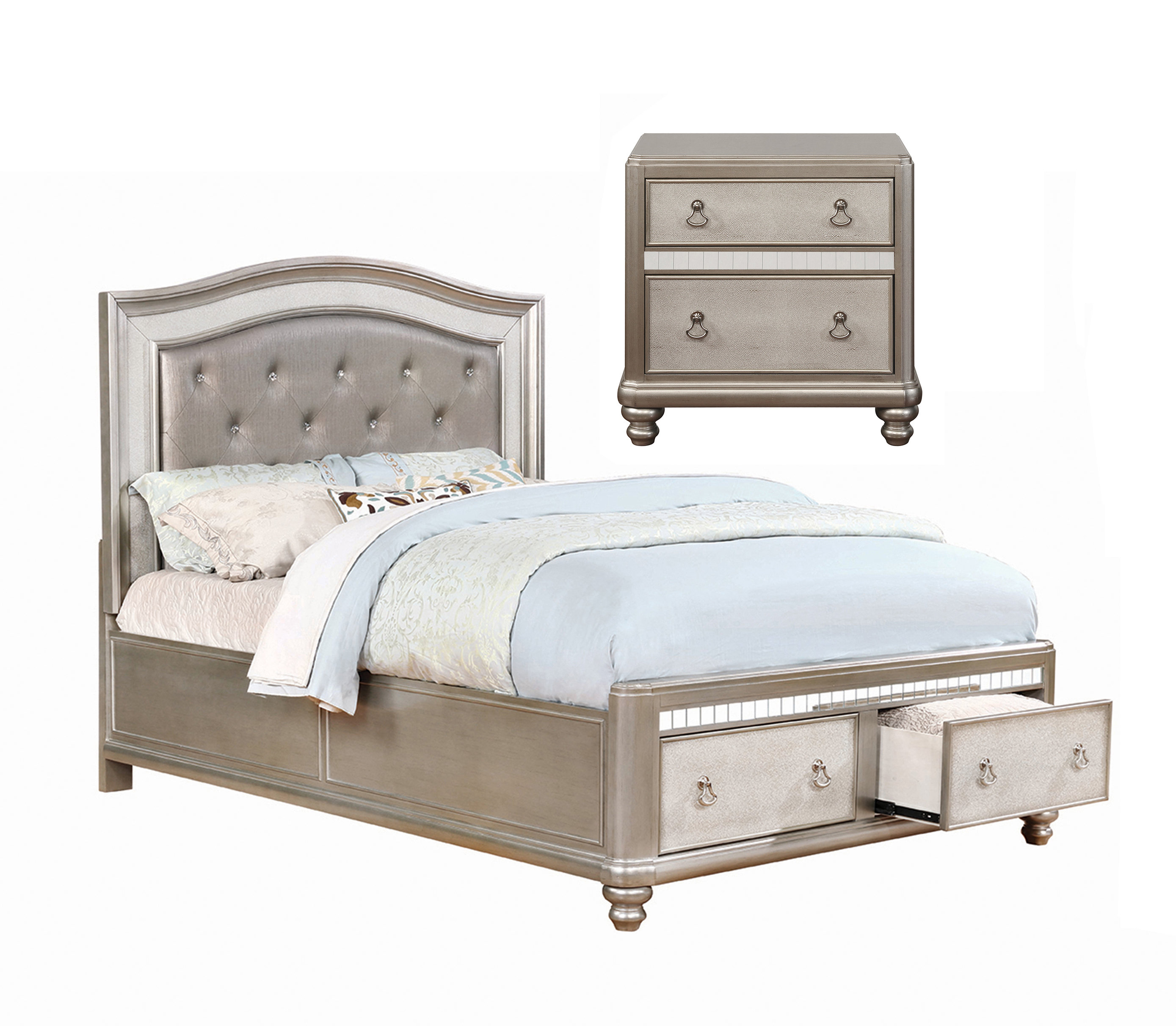 House of Hampton Willa Metallic Platinum 2-Piece Bedroom Set with ...