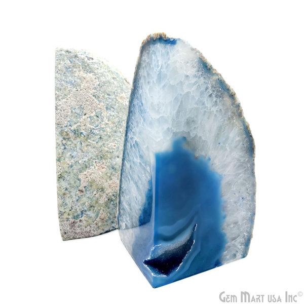 GEMMART USA Blue Geode Bookend, Unique Agate Bookend Pair, Mineral Rock ...