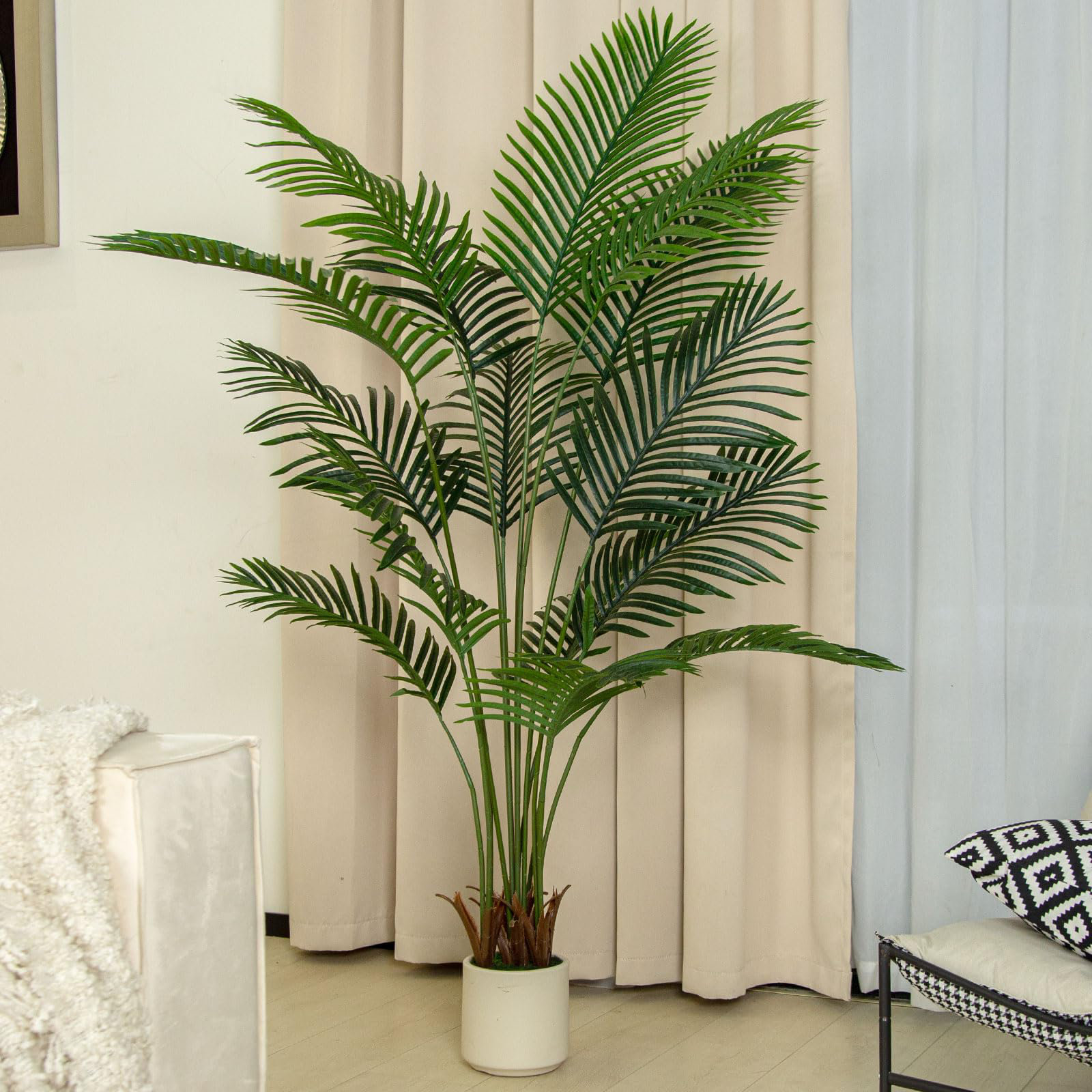 Primrue Artificial Palm Trees, 5FT Tall Faux Palm Tree with White ...