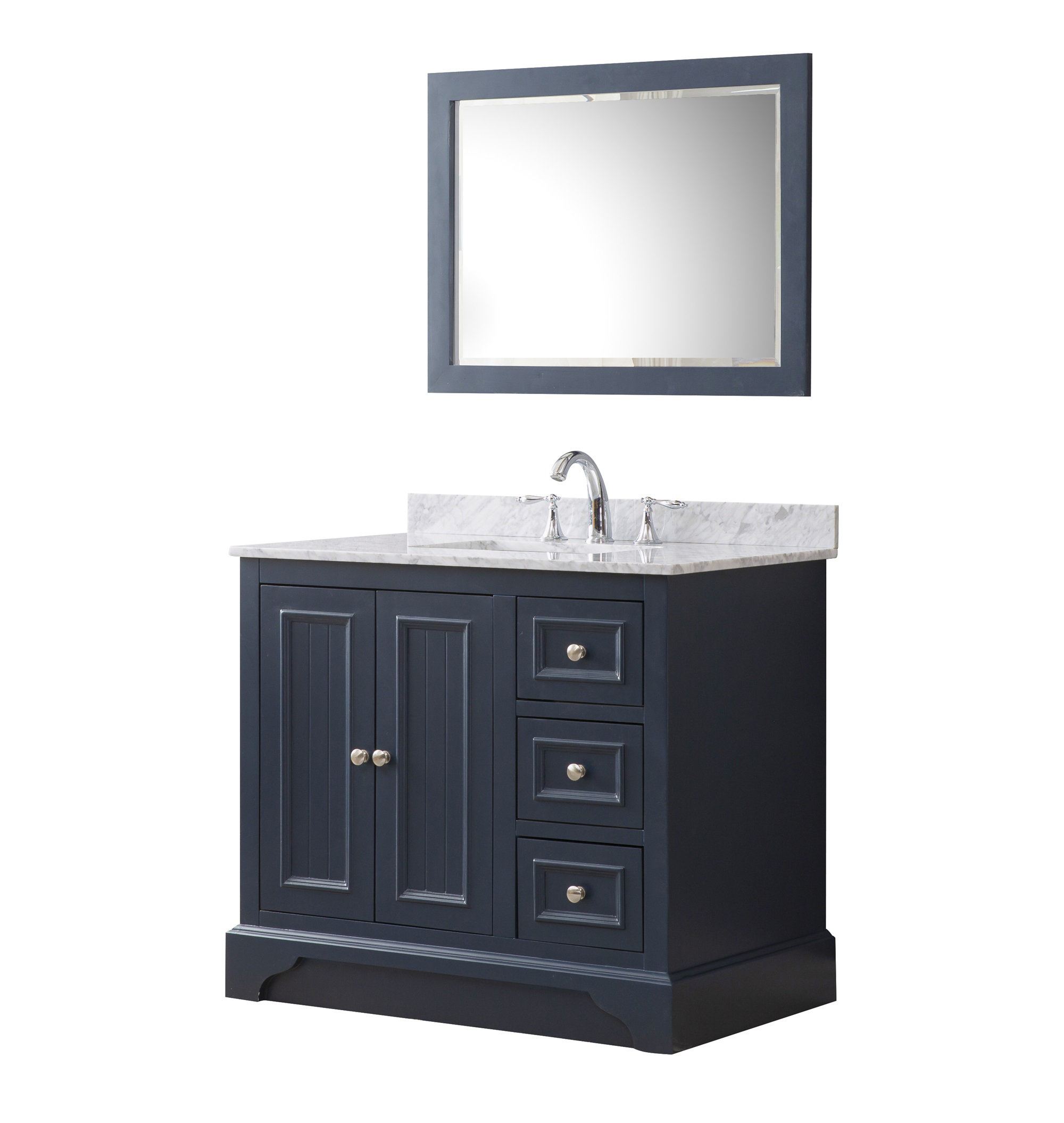 Red Barrel Studio® Kingswood 36 in. Vanity in Blue with White Carrara ...
