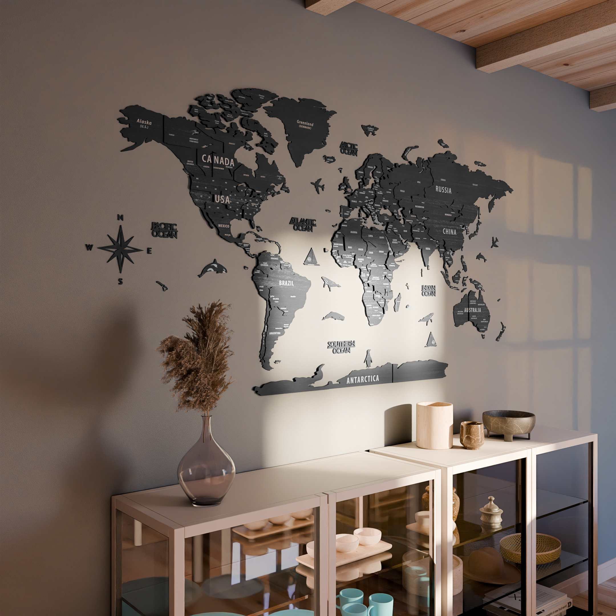Trent Austin Design® 3D Wooden World Map for Wall | Wayfair