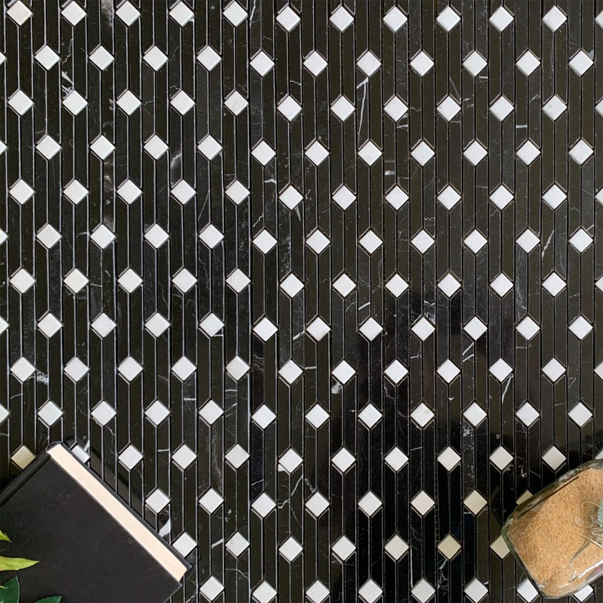 Direct Stone Source Nero Marquina 12" x 12" Marble Pinwheel Mosaic Wall ...