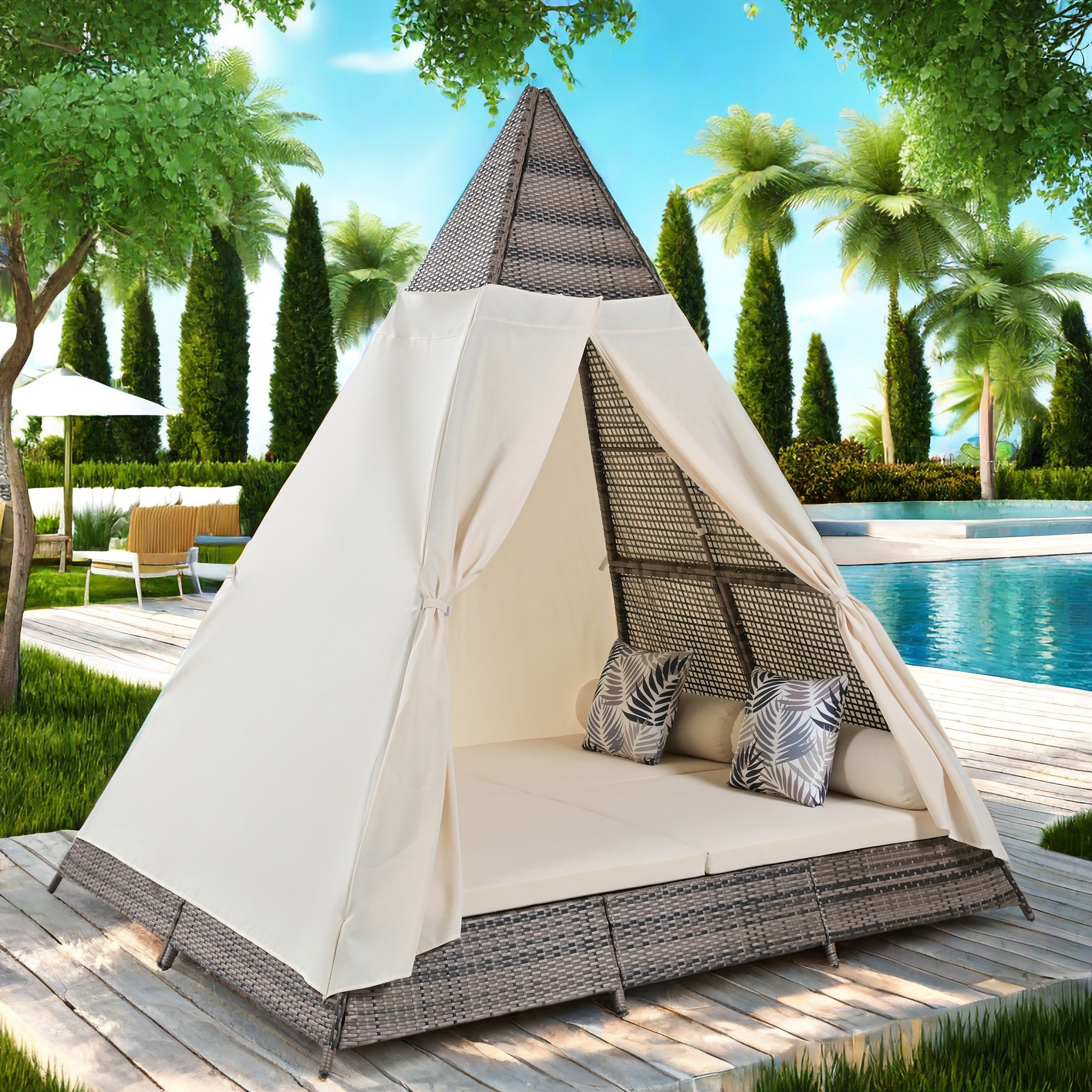 Bay Isle Home™ Cadynce Outdoor Wicker Sunbed With Colorful Pillows ...