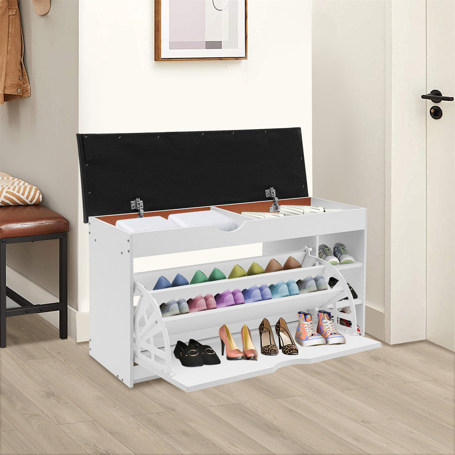 Lark Manor™ Shoe Storage Bench With Seat(Warm White) & Reviews | Wayfair