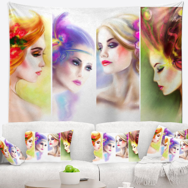 The Twillery Co.® Corwin Abstract Colorful Women Face Collage Tapestry ...