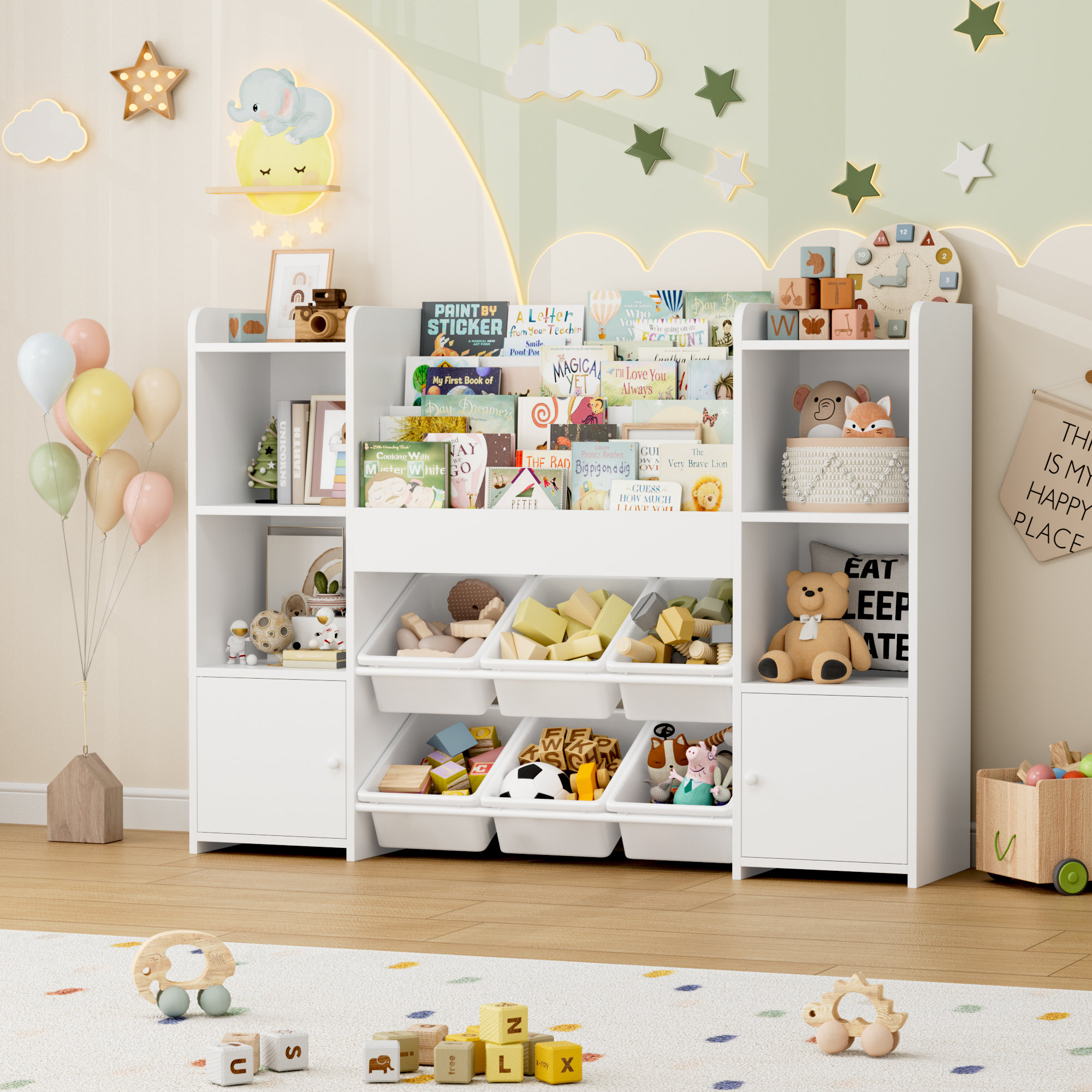 Winston Porter 46.9"W Kids Bookshelf with 6 Storage Cubbies, Toy ...