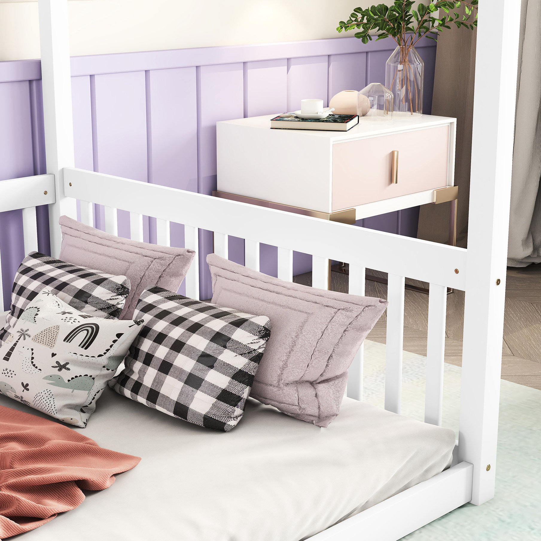 Ophelia & Co. Full Size White Floor Bed With Canopy Frame And ...