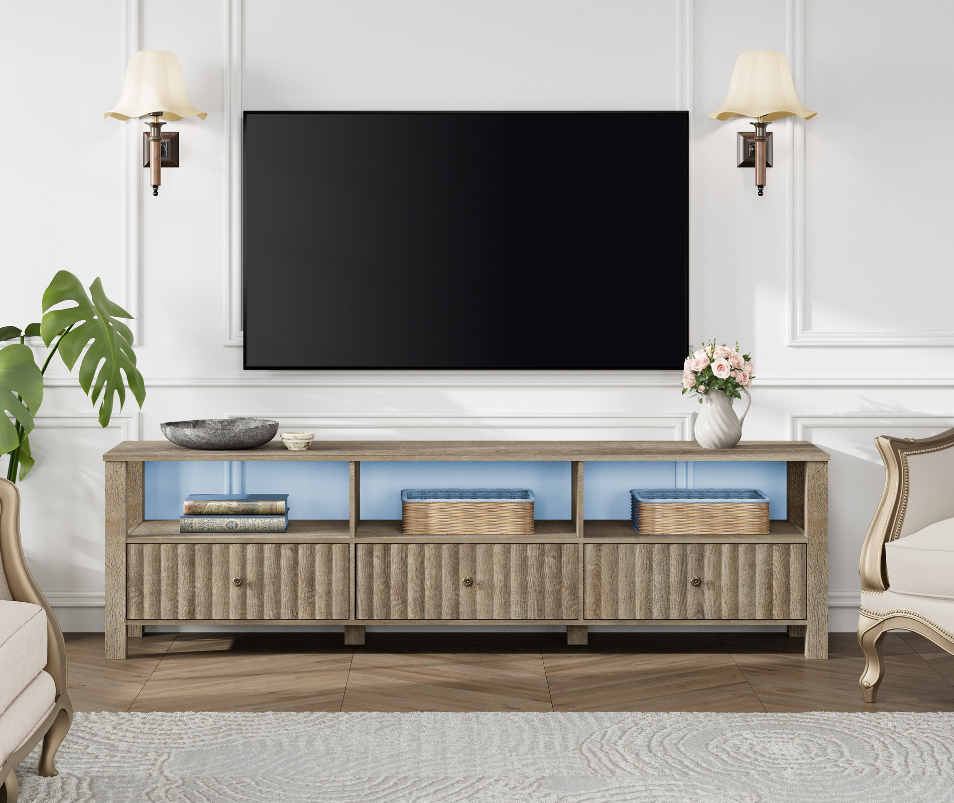 Millwood Pines Modern TV Stand With Blue LED Light,, Vintage Grey ...
