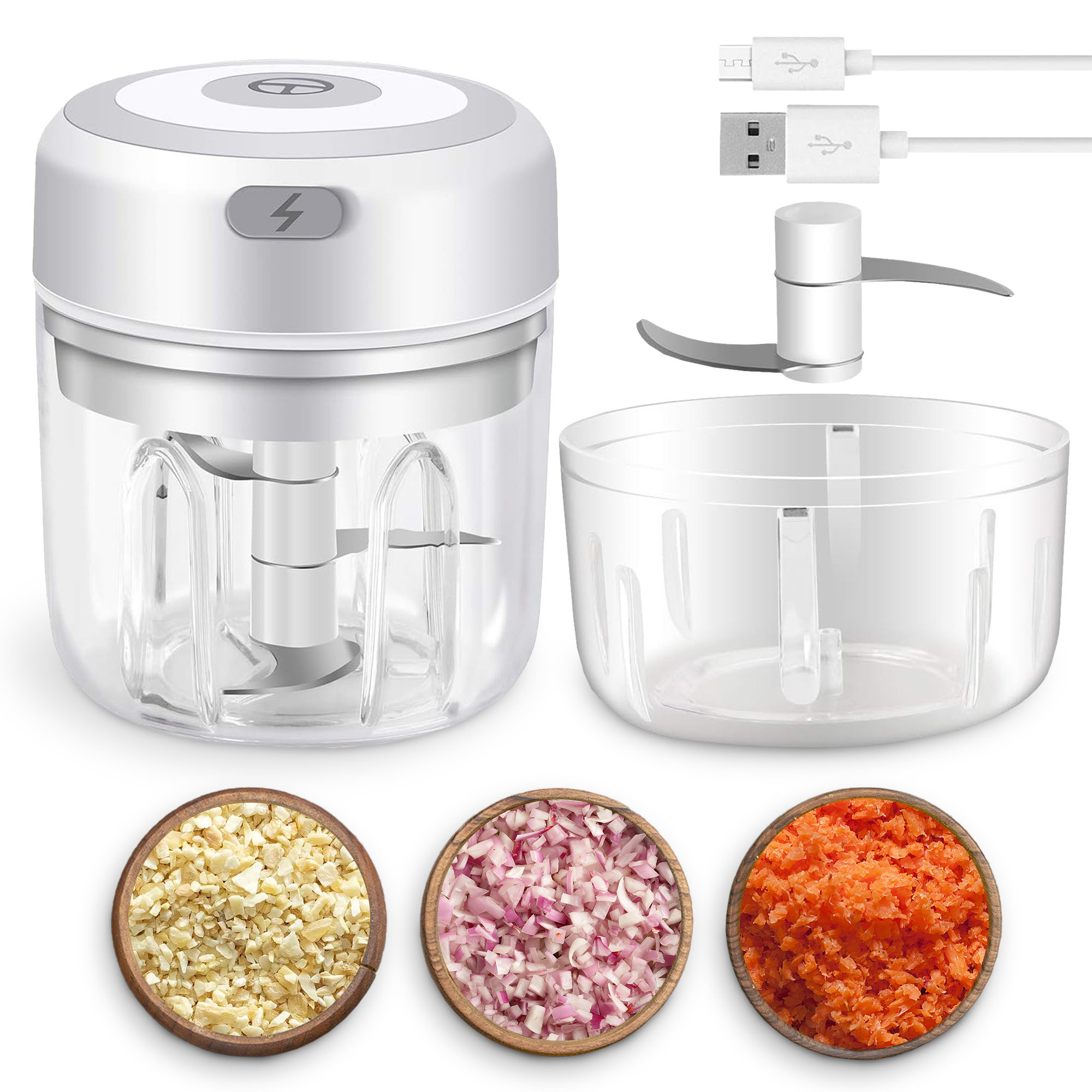 Cheer Collection Wireless Mini Garlic Chopper 250 mL USB Rechargeable ...