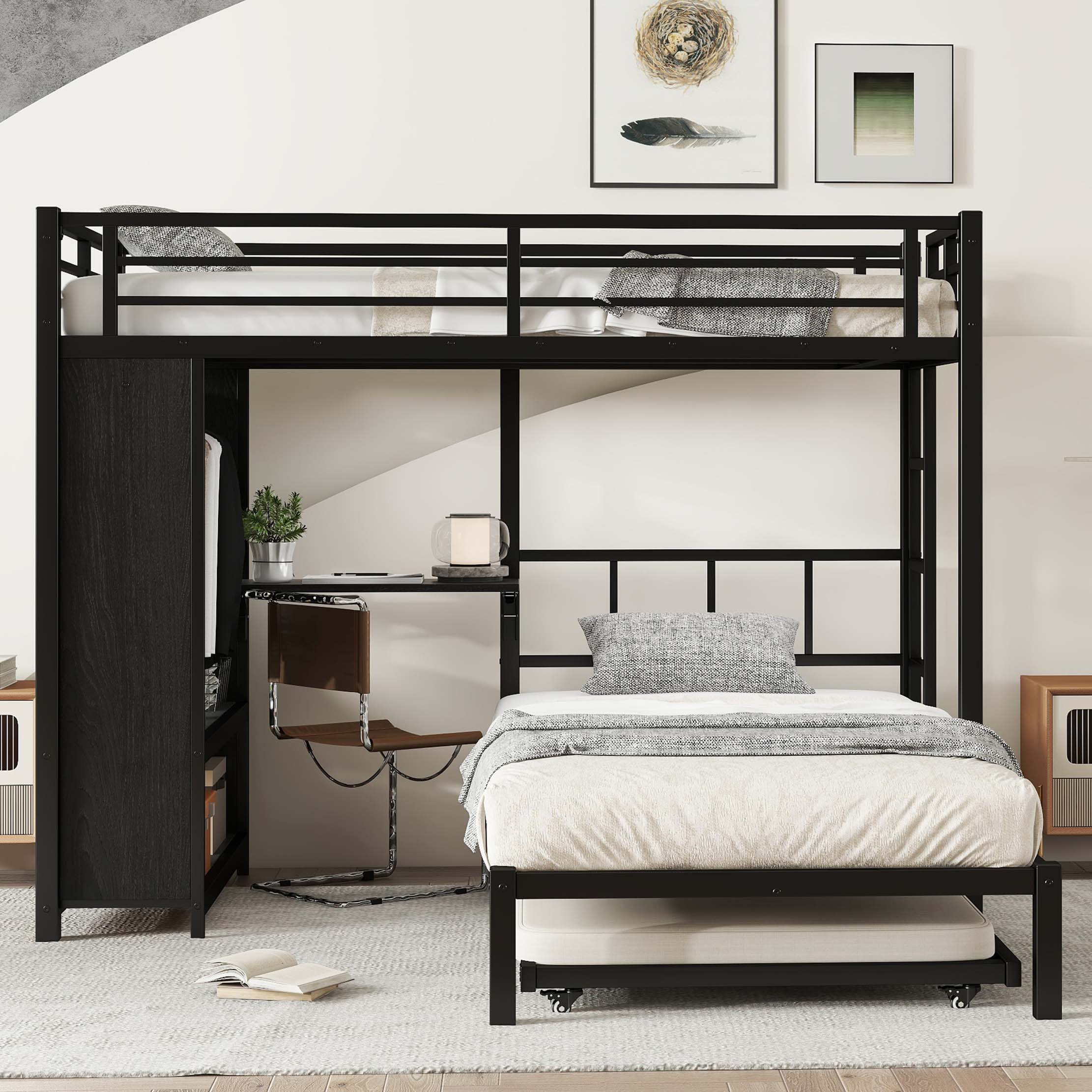 Isabelle & Max™ Bunk Bed With Built-In Wardrobe, Metal Bunk Bed With ...