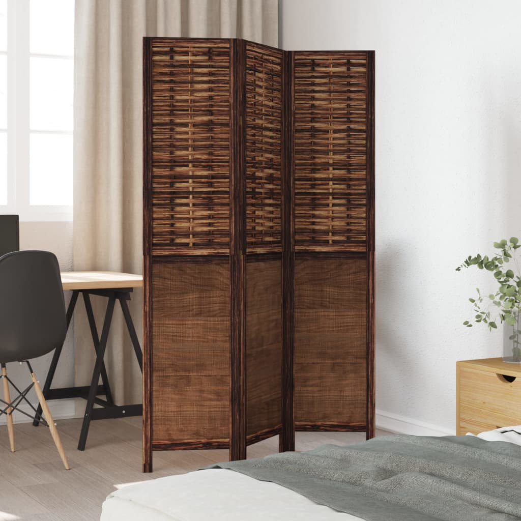 Winston Porter Room Divider 3 Panels Dark Brown Solid Wood Paulownia ...