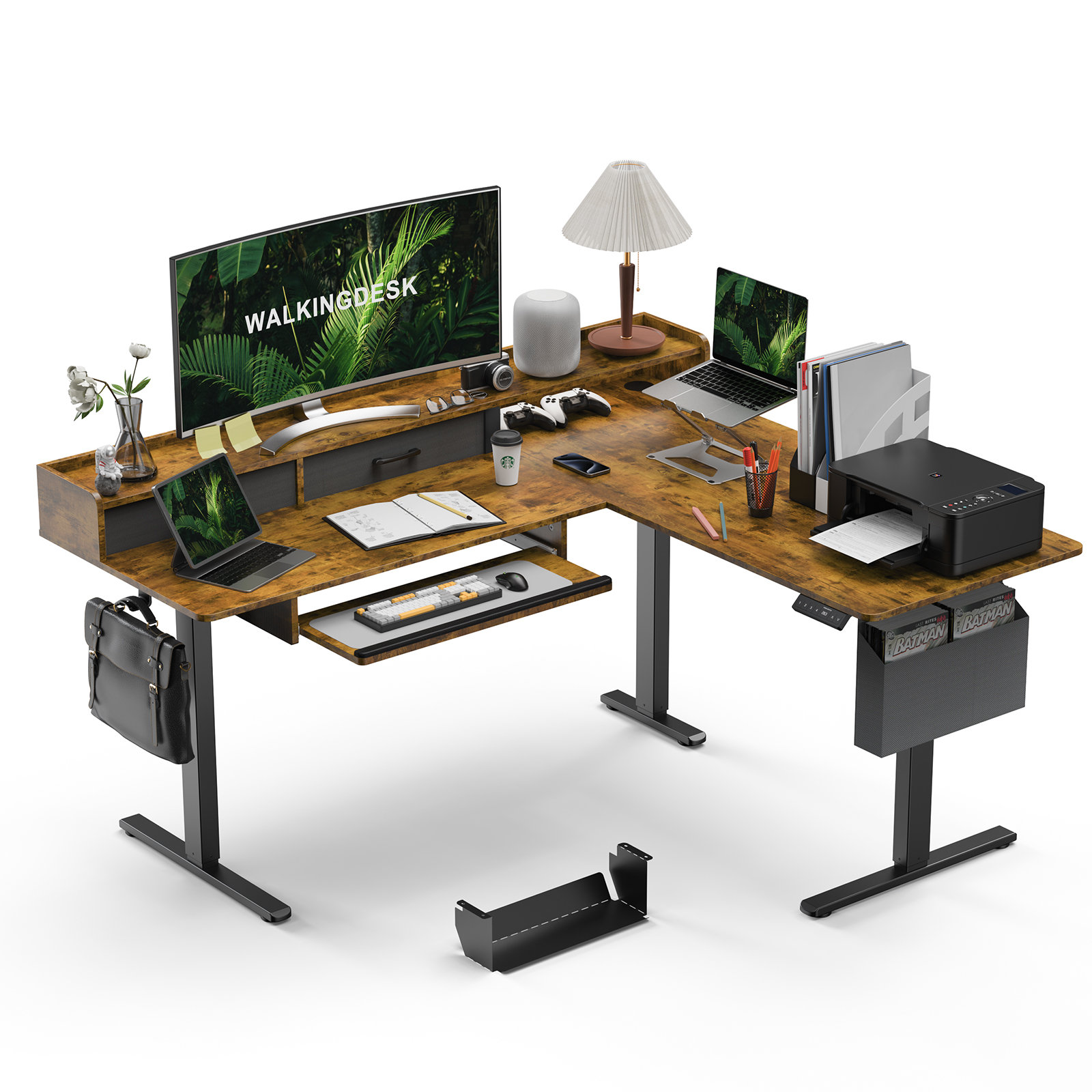 Latitude Run® 63" Height Adjustable L Shaped Standing Desk with 2 ...