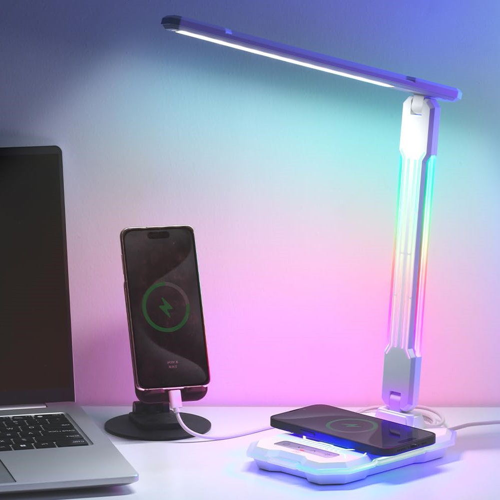 Ivy Bronx Color Changing Desk Lamp RGB Foldable Gaming Light with Sound ...
