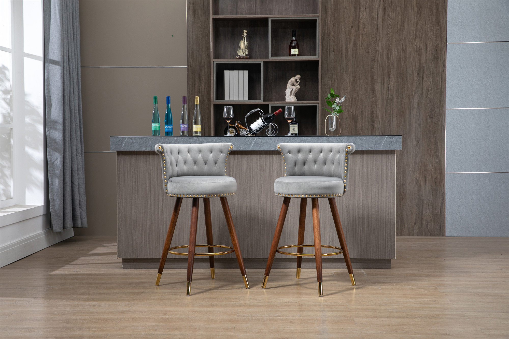 Rosdorf Park Swivel Bar Stools With Backrest Footrest | Wayfair