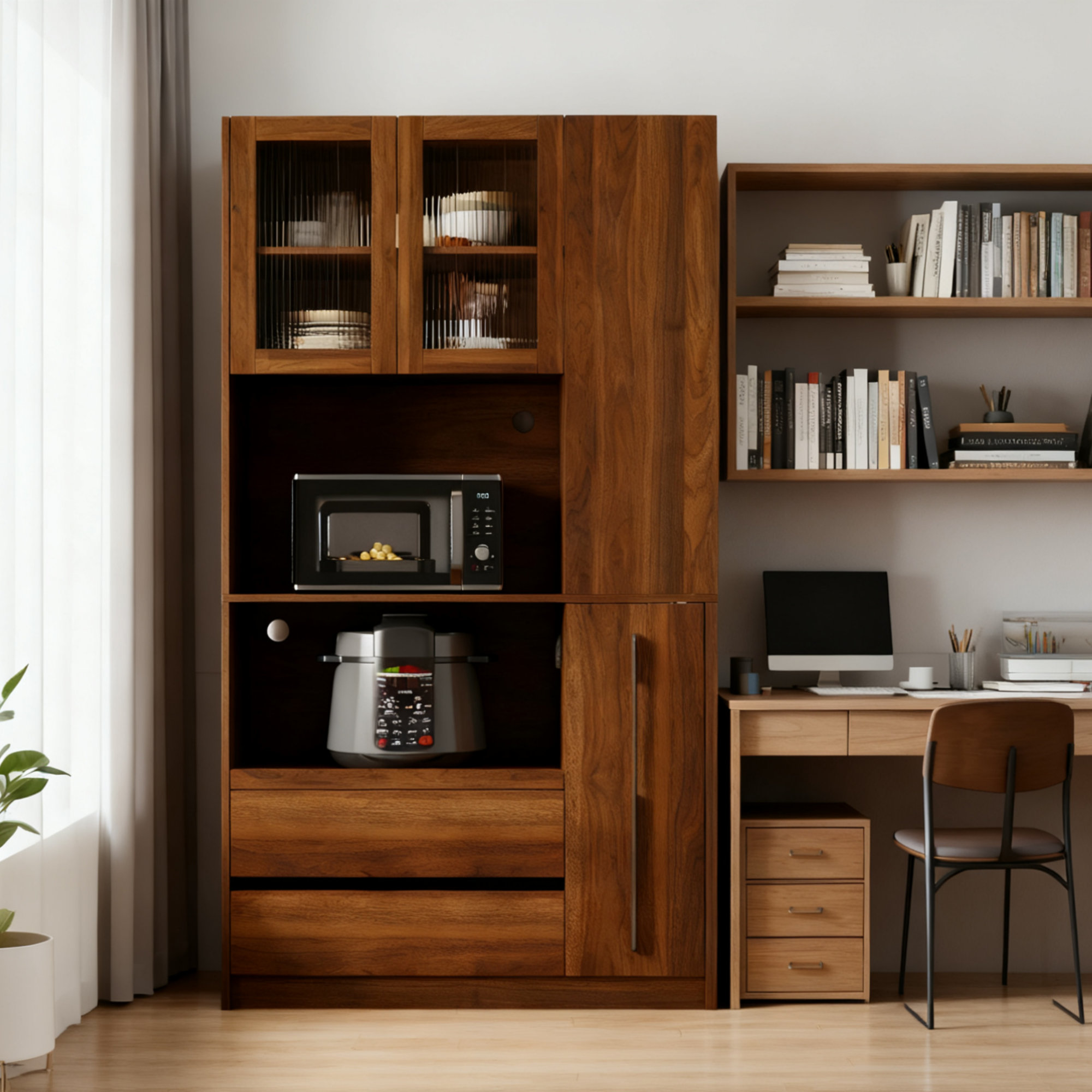 GlasFlength 70.87'' Tall Kitchen Pantry Cabinet With Glass Door, Pull ...