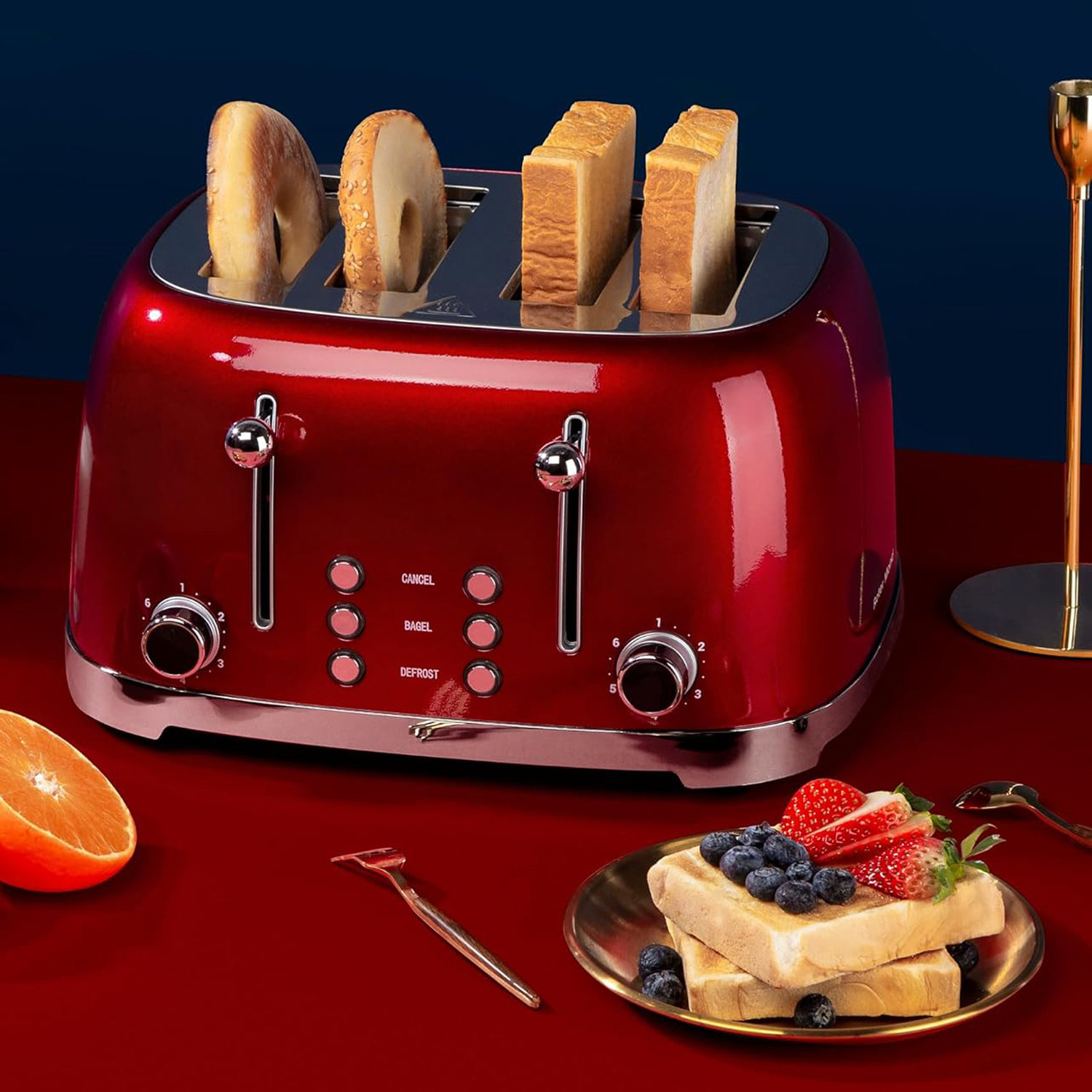 PISILY 4 Slice Retro Toaster, Stainless Steel Toasters with Bagel ...