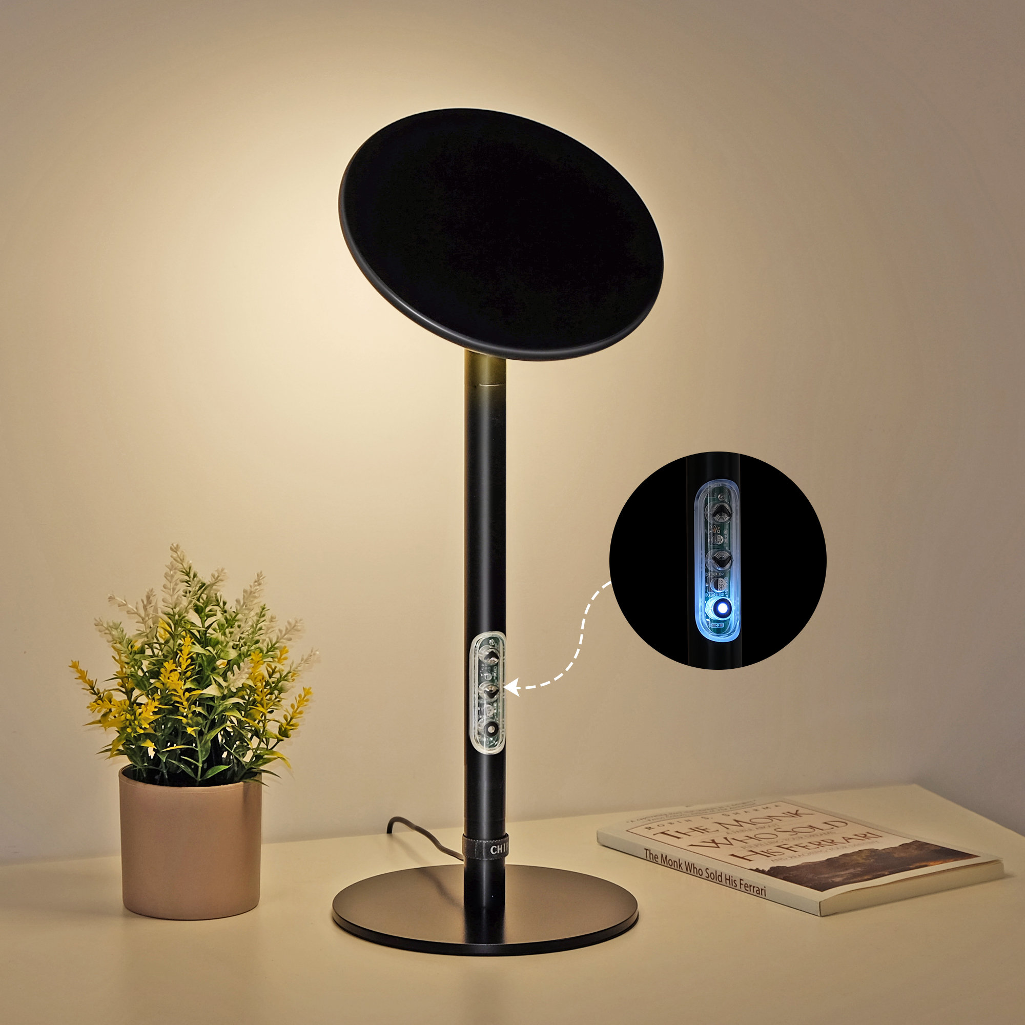 Orren Ellis 16.2" Black Bedside Lamp Nightstand Lamp 20W 1500 Lumen ...