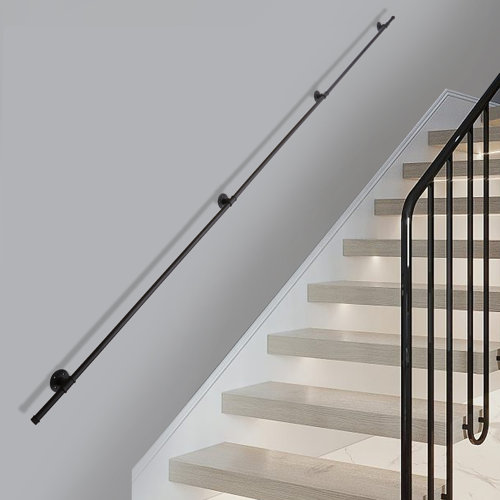 FRONG 155" Wall Support Industrial Loft Pipe Handrail For Stairs | Wayfair