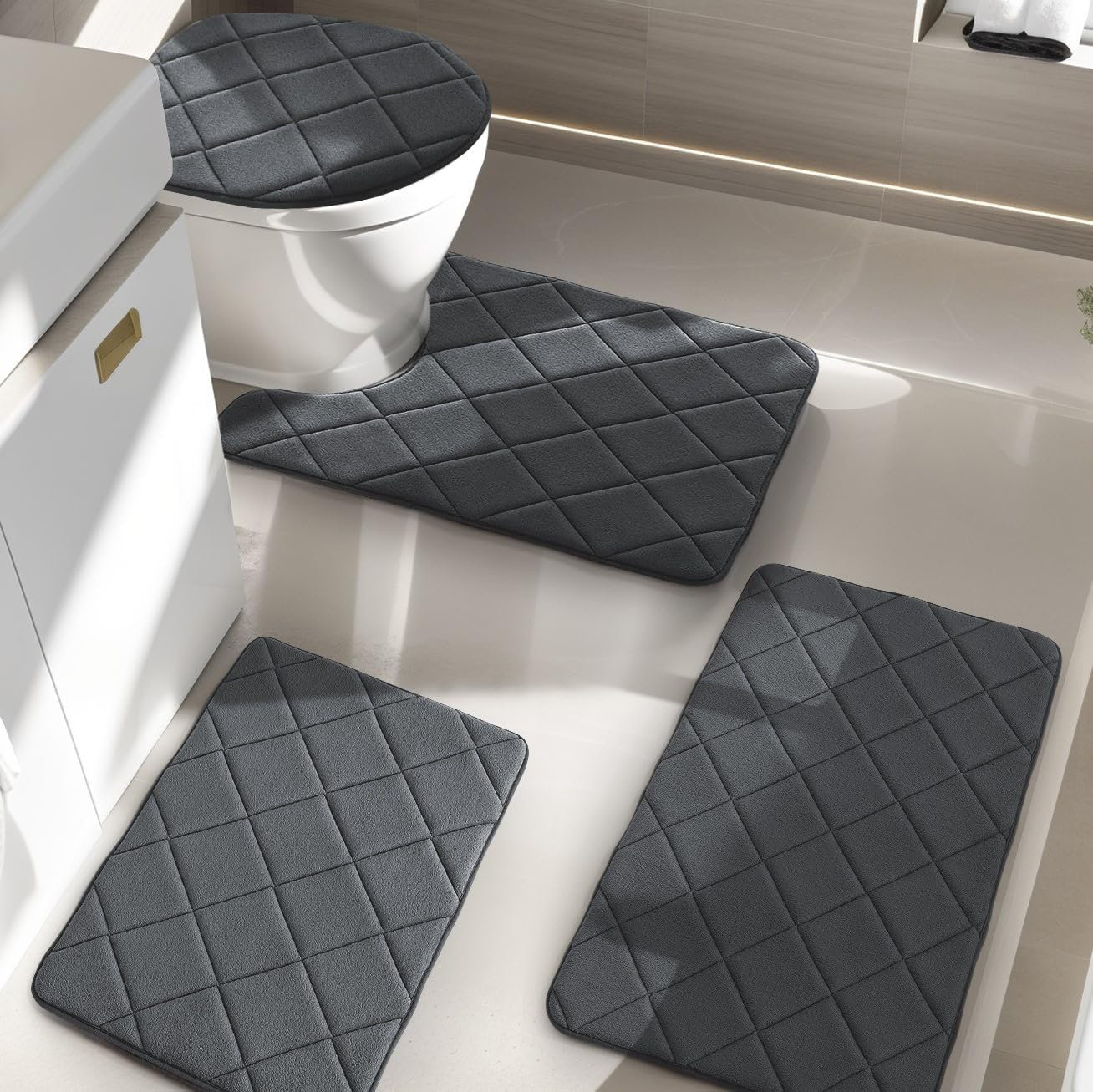 Latitude Run® Bathroom Rug Sets 4 Piece, Non Slip Memory Foam | Wayfair