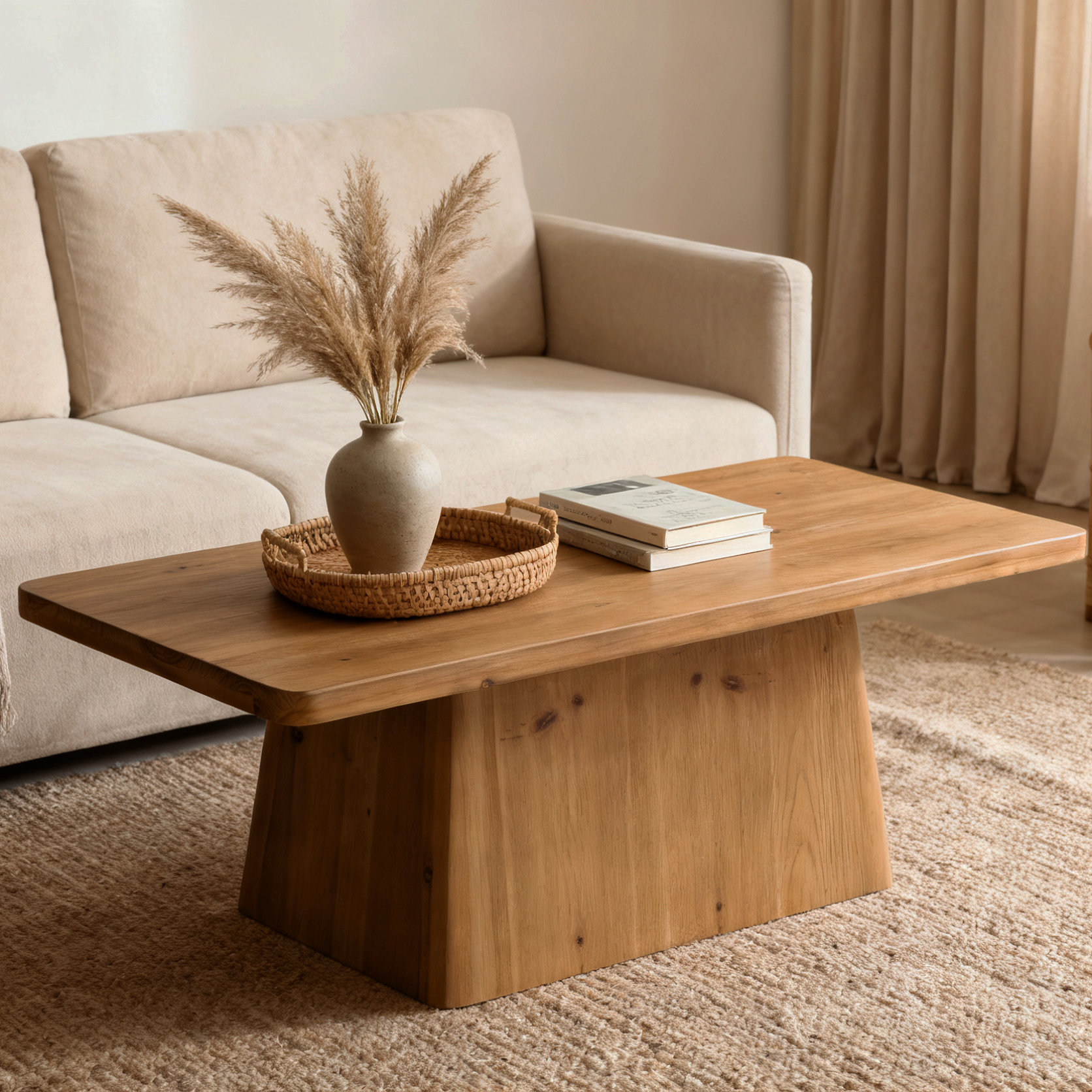Ophelia & Co. 47-Inch Solid Wood Coffee Table With Pedestal Base ...