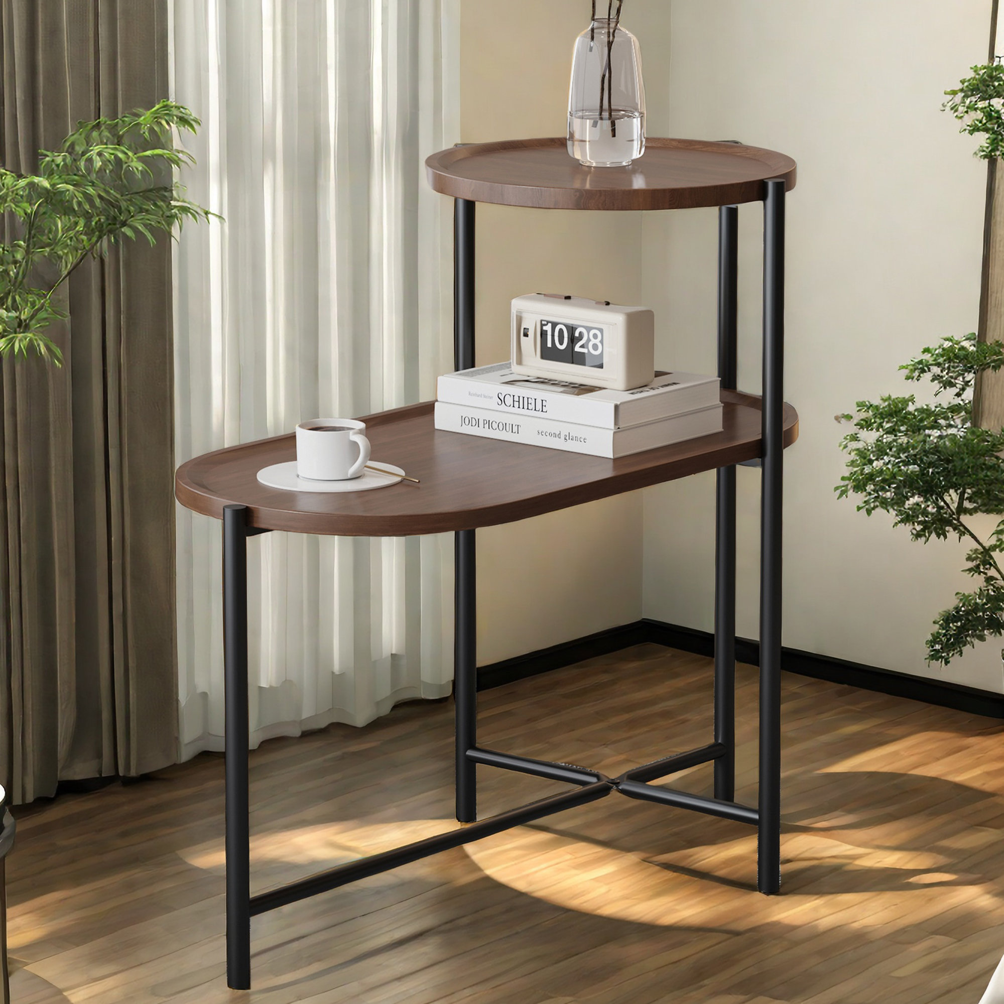 17 Stories 2-Tier Side Table With Wood Finish, Compact Coffee Table For ...