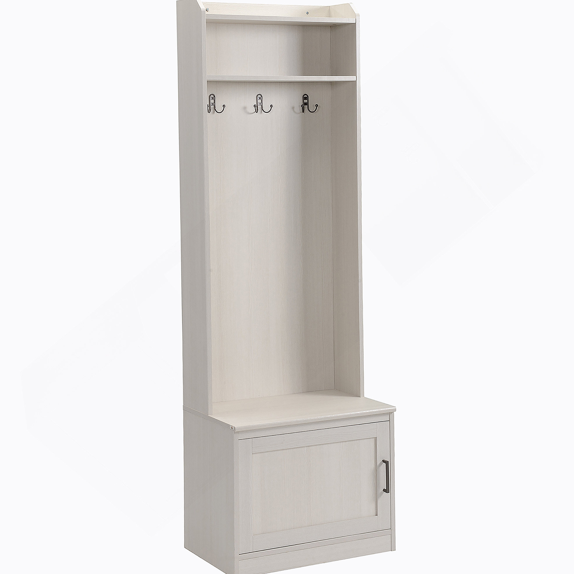 Gracie Oaks White Hall Tree with Storage Bench, Cabinets, Hooks in ...