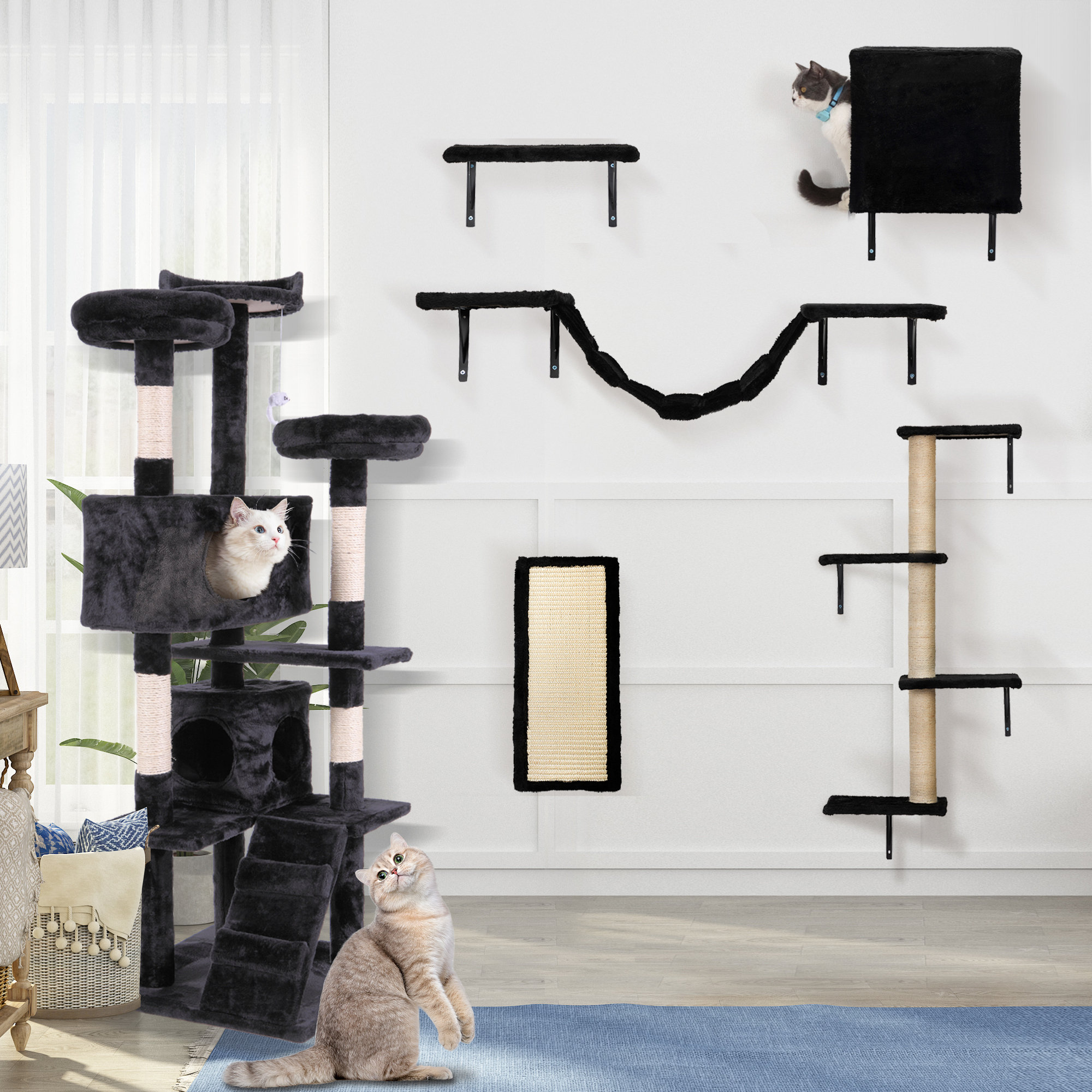 Tucker Murphy Pet™ Dealie 6 Pcs Wall-mounted Cat Toys With Cat Tree ...