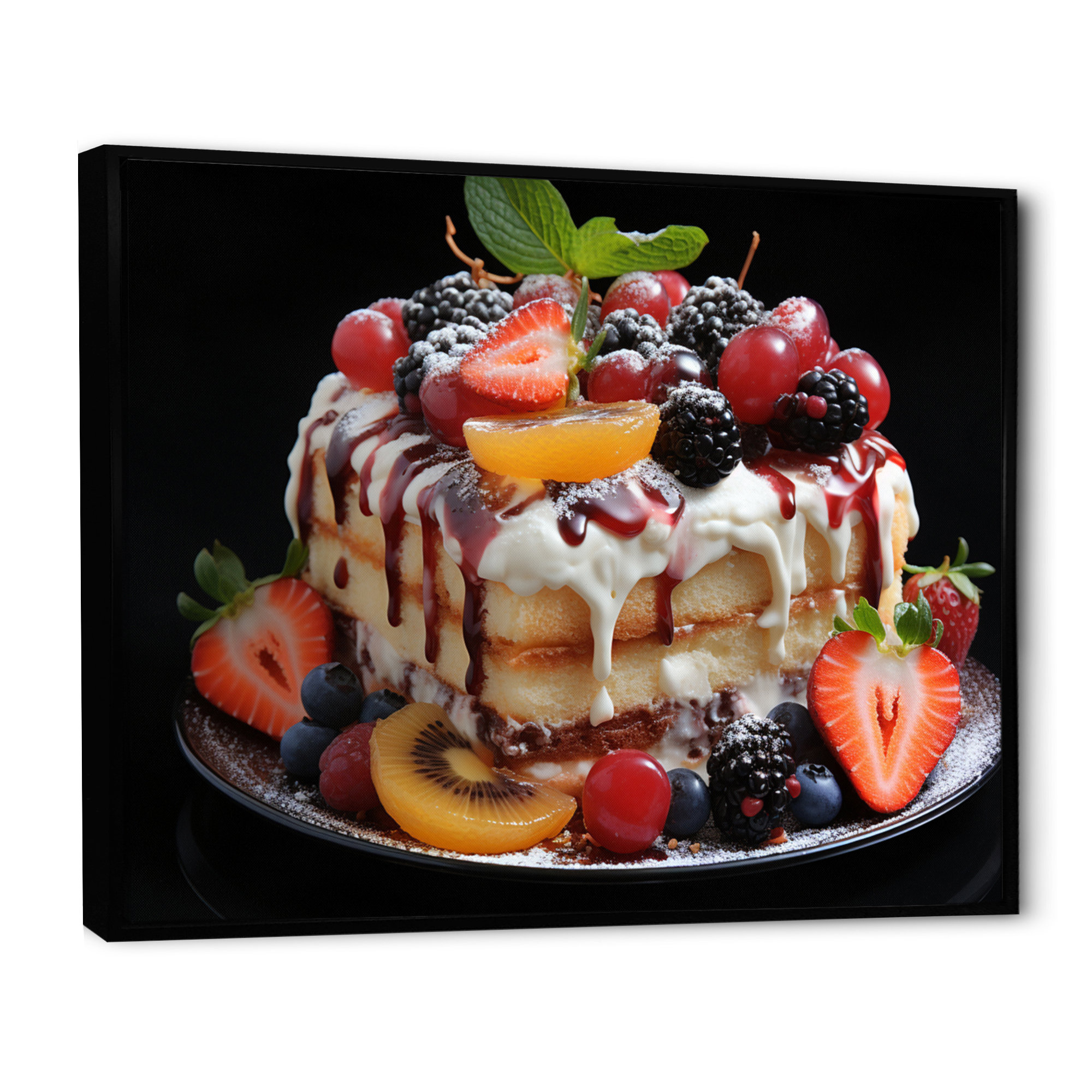 Ebern Designs Tropical Fruits Cake Mmmmmmm Framed On Canvas Print | Wayfair