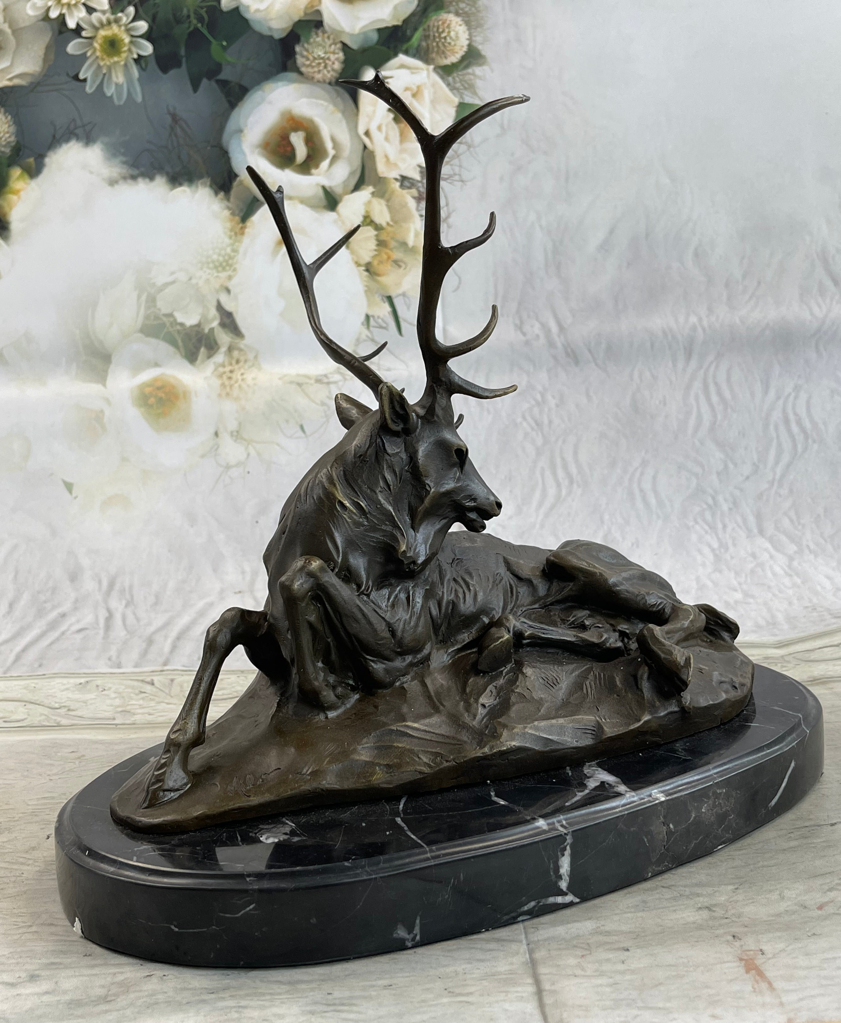 Loon Peak® Jonice Bronze Marble Statue Elk Hunter Buck Stag trophy ...