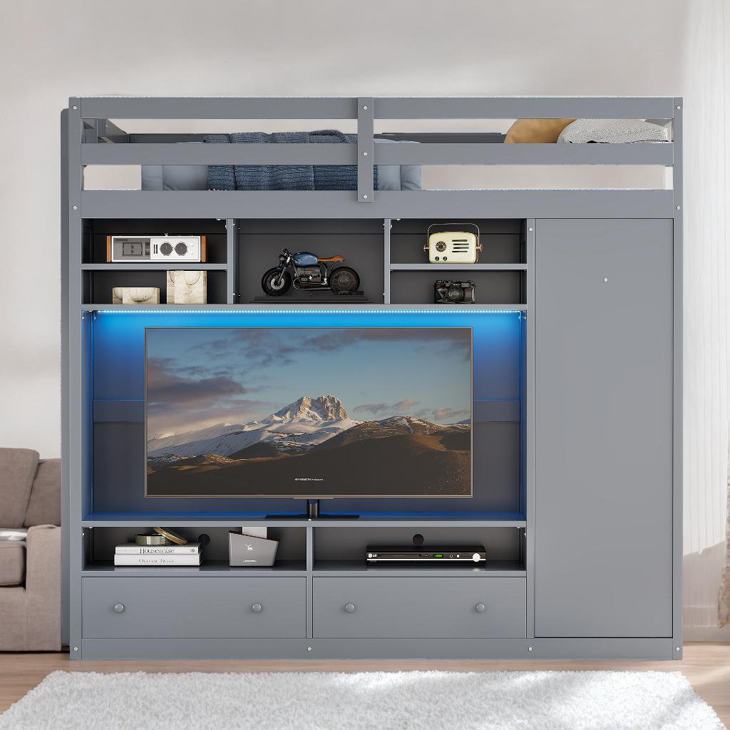 Brayden Studio Multifunctional TV Loft Bed With Wardrobe Closet and ...