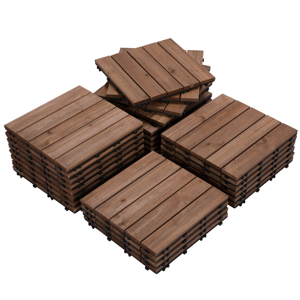 Yaheetech 30cm L x 30cm W Interlocking Wood Deck Tile (Set of 27 ...