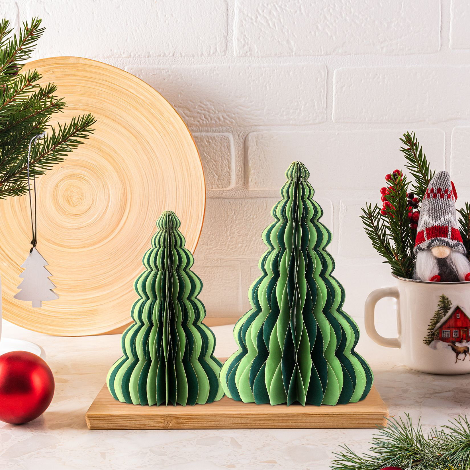 The Holiday Aisle® 2 Pcs Honeycomb Paper Christmas Tree Set – 3D Mini ...