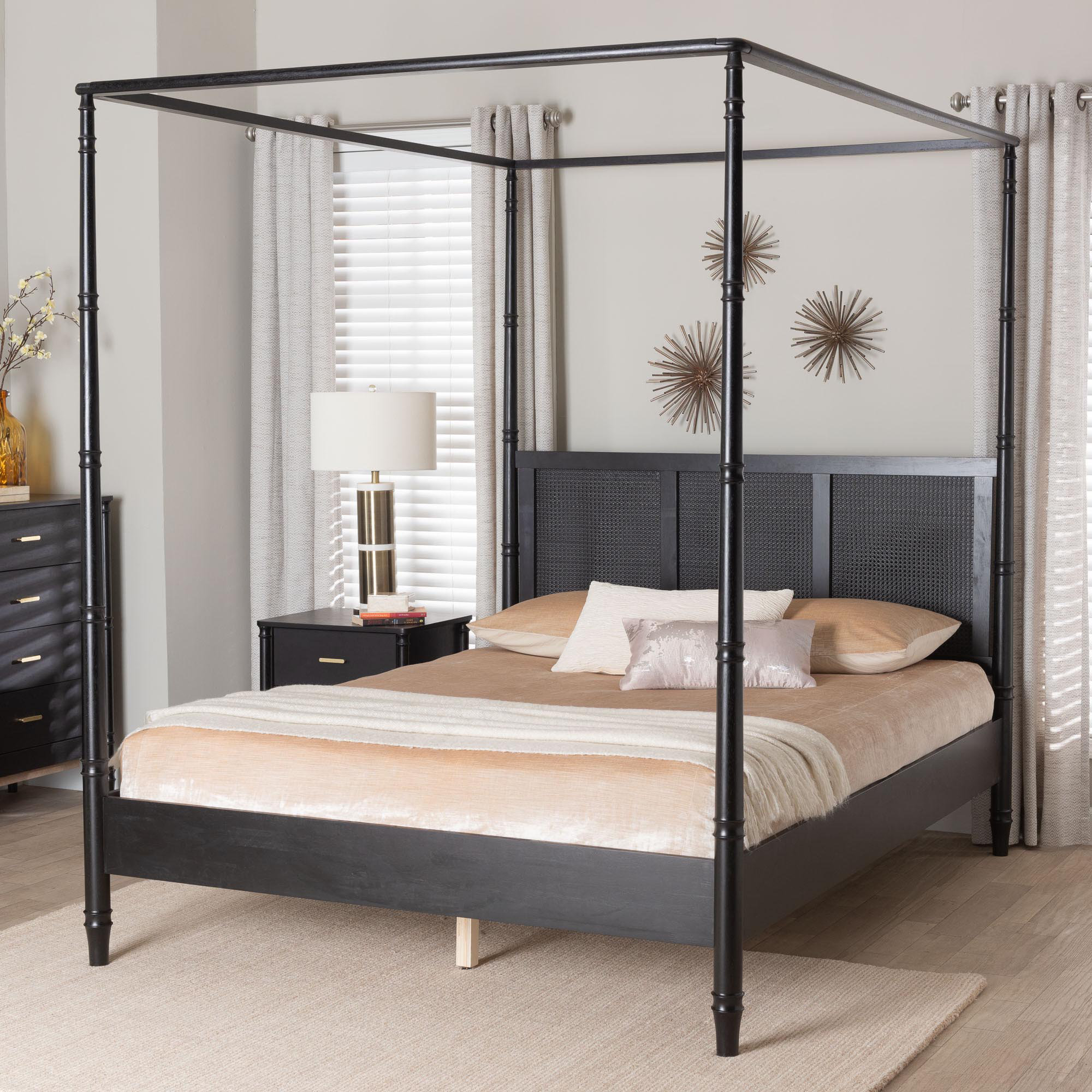 Charlton Home® Baxton Studio Gradimir Canopy Bed With Synthetic Rattan ...