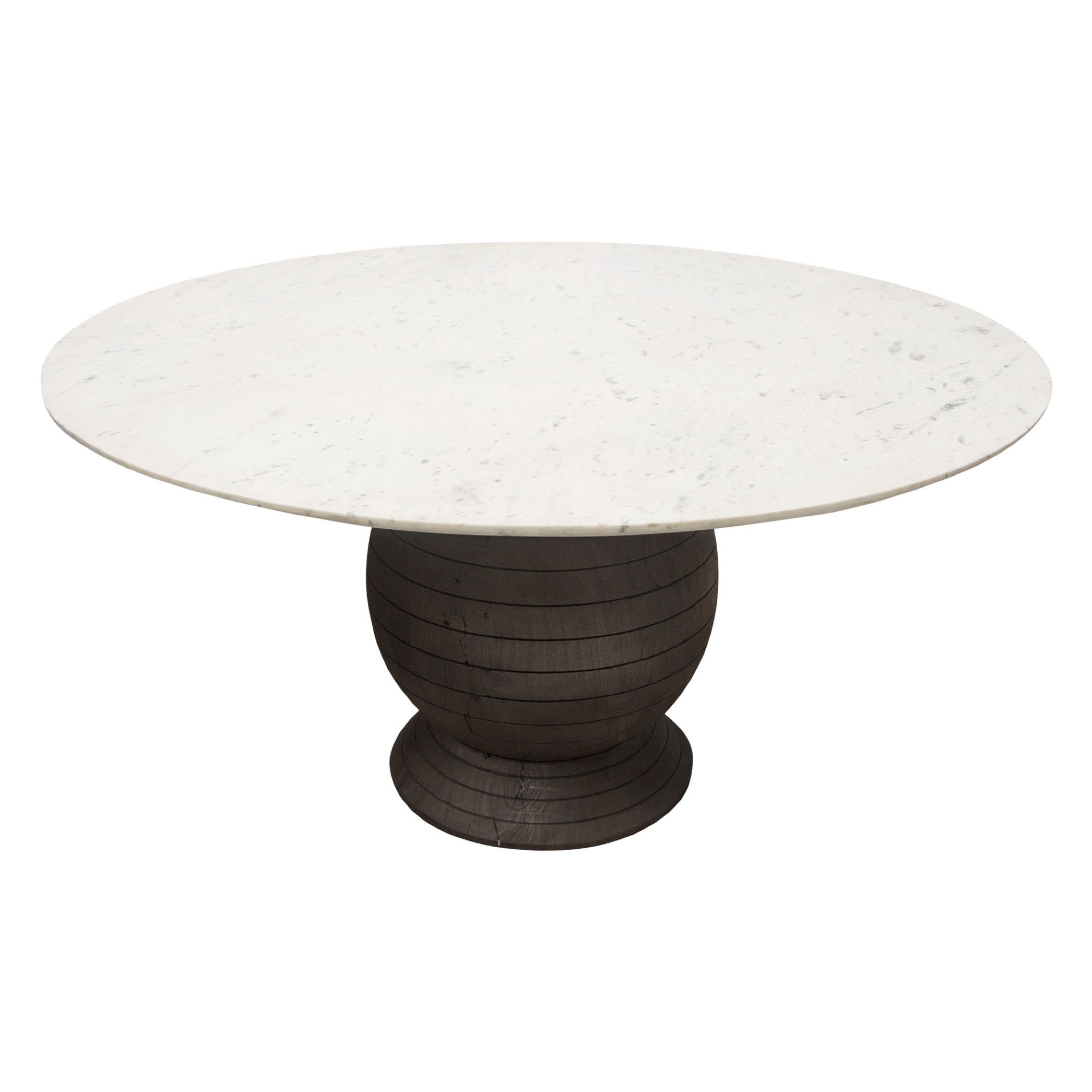 Benjara Hizy Dining Table, 60 Inch, Round White Marble Top, Acacia Wood ...