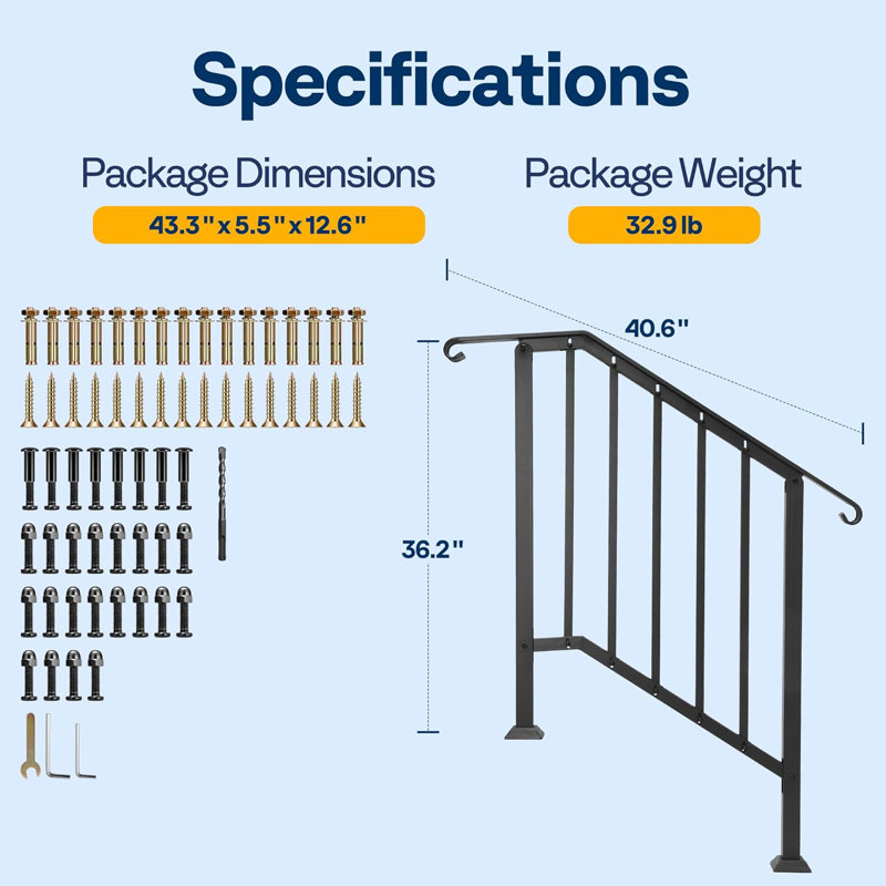 VIVOHOME Wrought Iron Curved Ends and Safty Balusters Exterior Hand ...