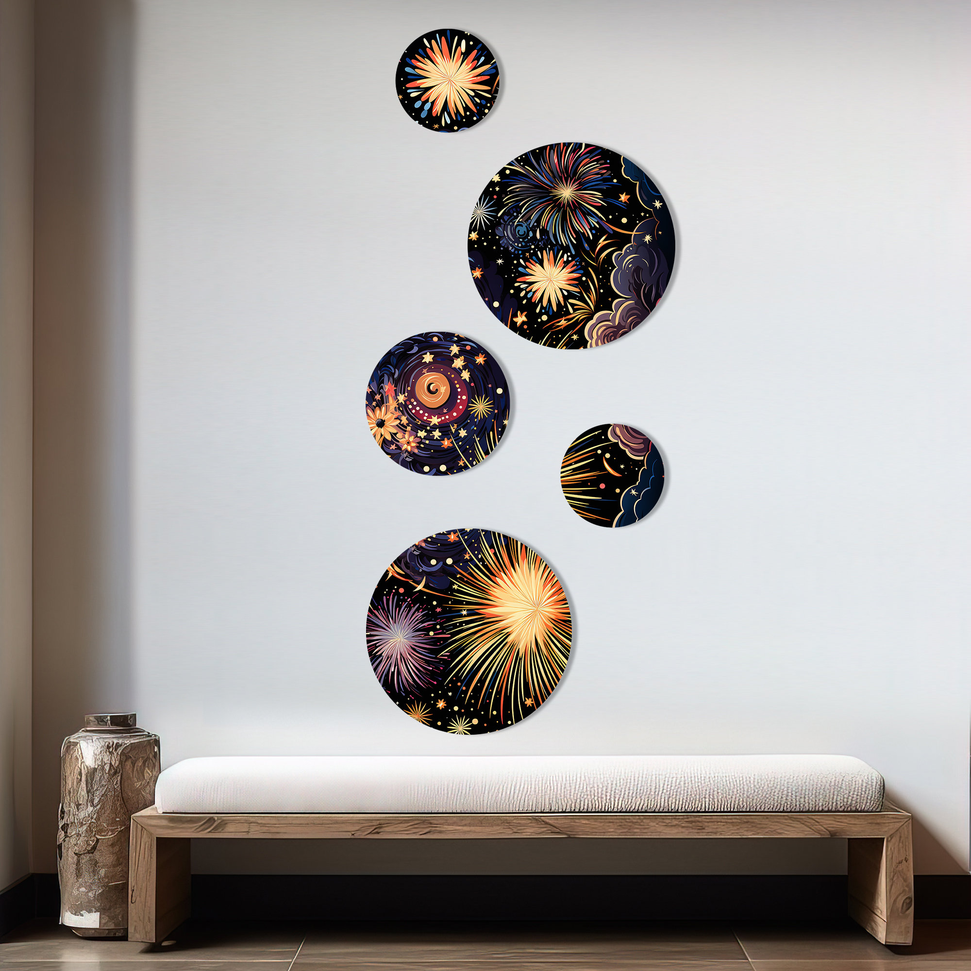 Lark Manor™ Fireworks Celestial Sky - Fireworks Round Wall Art Set Of 5 ...