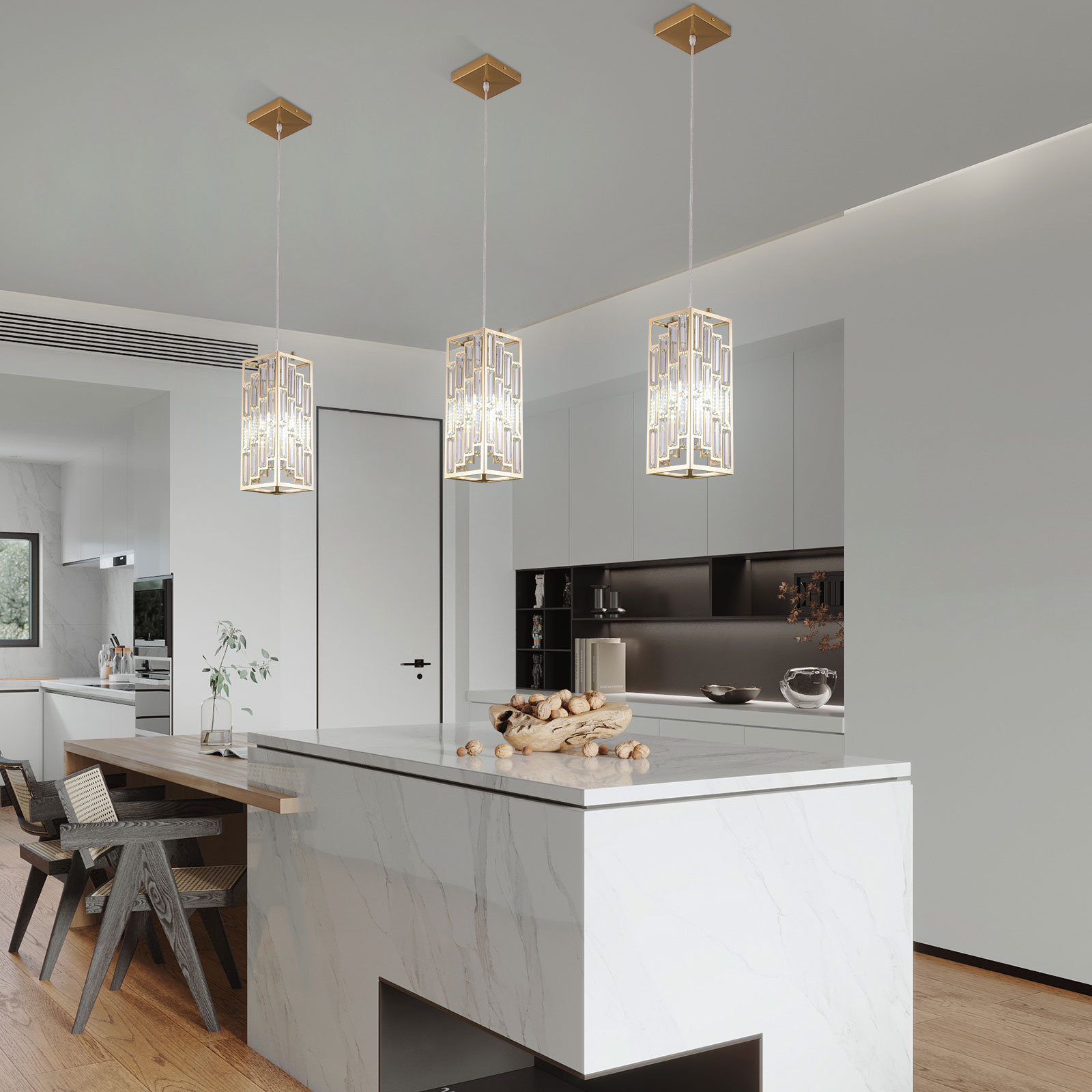 Mercer41 1 - Light Modern Crystal Rectangular Gold Pendant Light | Wayfair