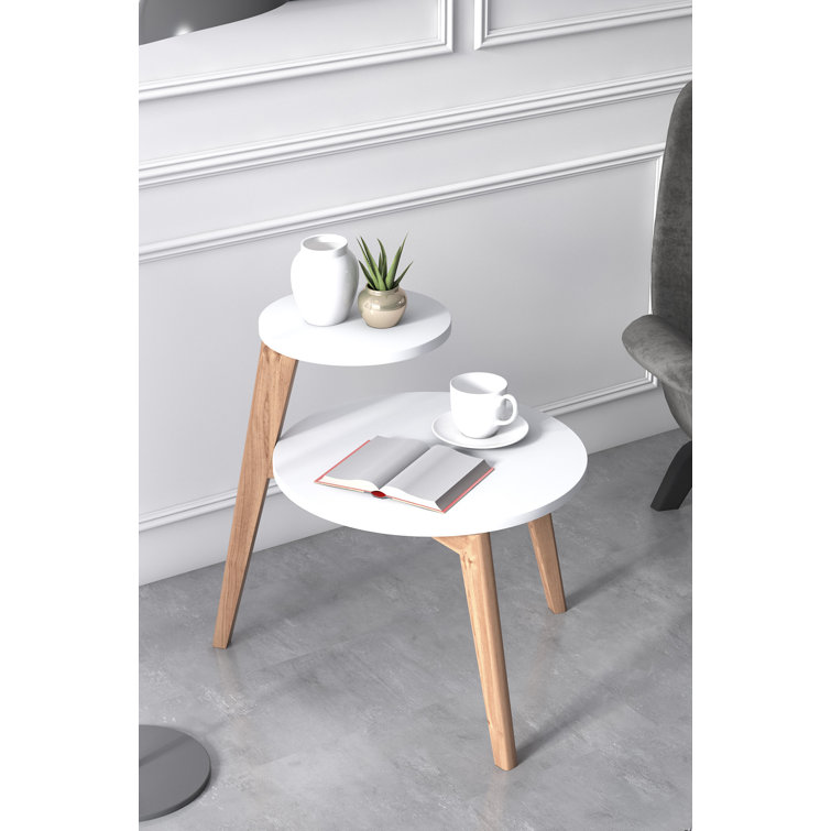 Fjørde & Co Rego Round Side Table, Wood Coffee Table 2-tier End Table ...